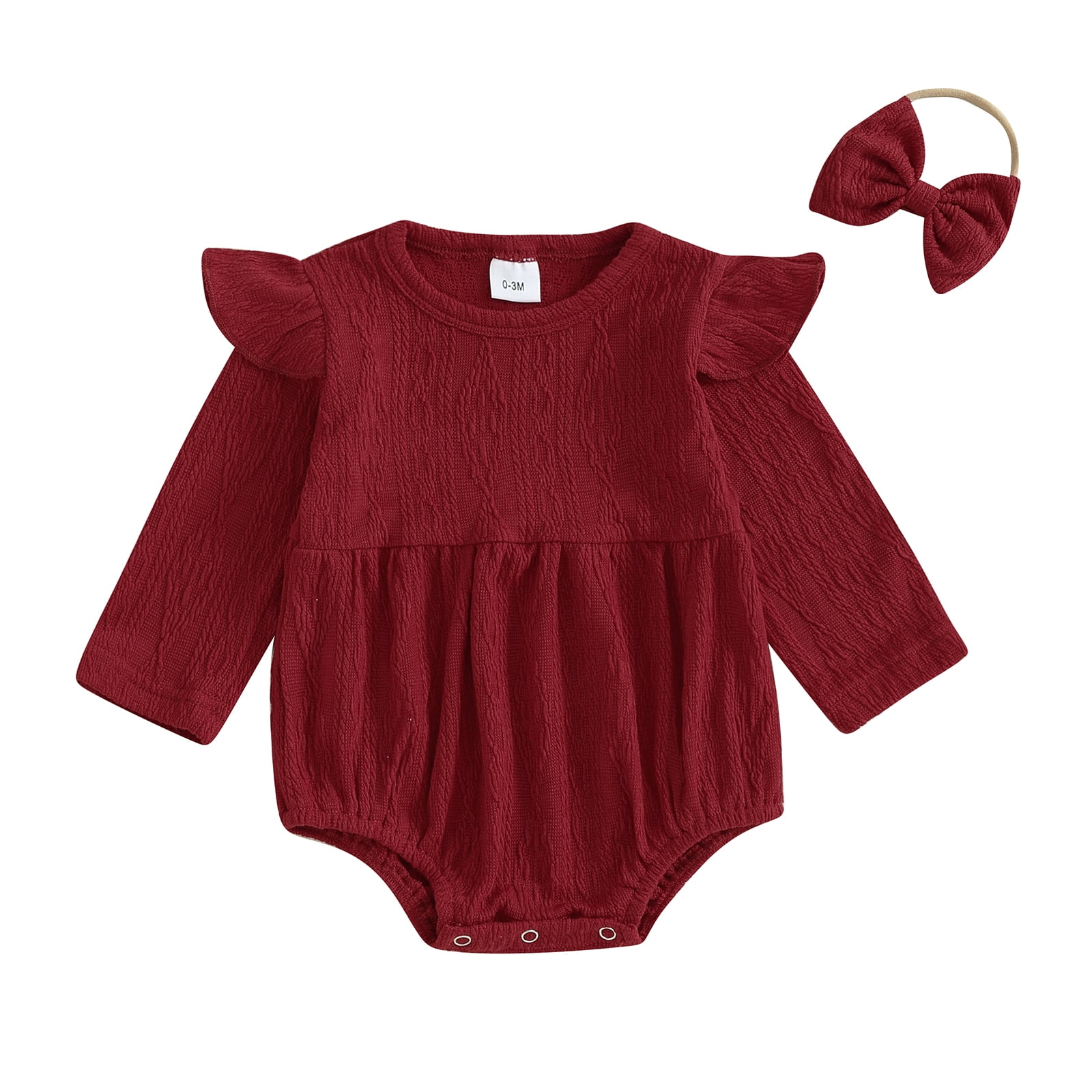 Infant Girl Rompers Solid Color Crew Neck Long Fly Sleeve Baby ...