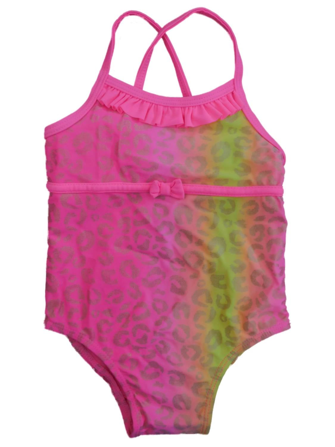 Infant Girls 1 Pc Pink & Orange Leopard Print Swim Suit Swimming ...