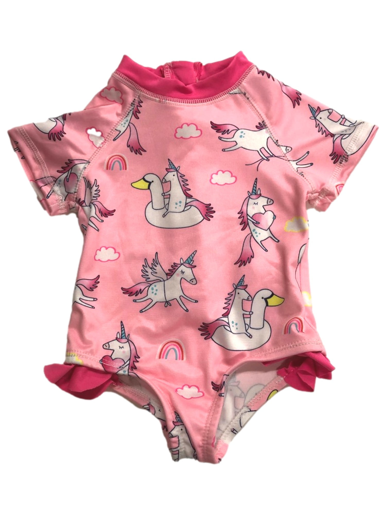 Infant Girls 1pc Pink Unicorn Balloon & Rainbow Rash Guard Swim Suit ...