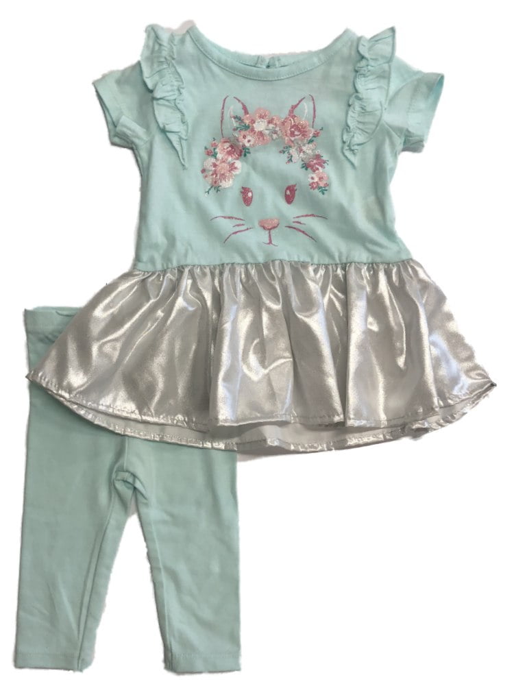 Infant Girls Blue Bunny Rabbit Baby Outfit Ruffle Metallic Shirt ...