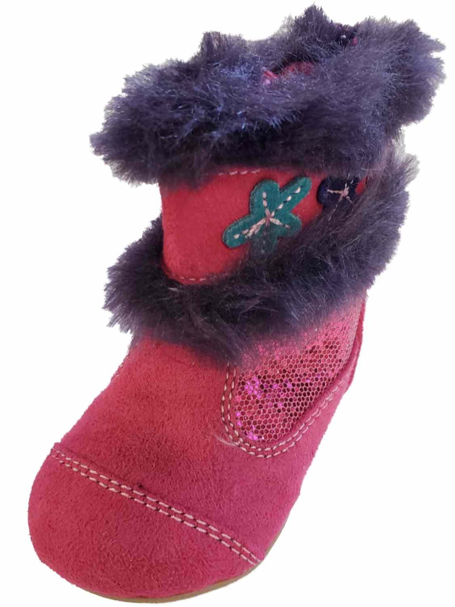 Infant Girls Fuschia Pink Sparkle Glitter Fuzzy Boots Booties Baby ...