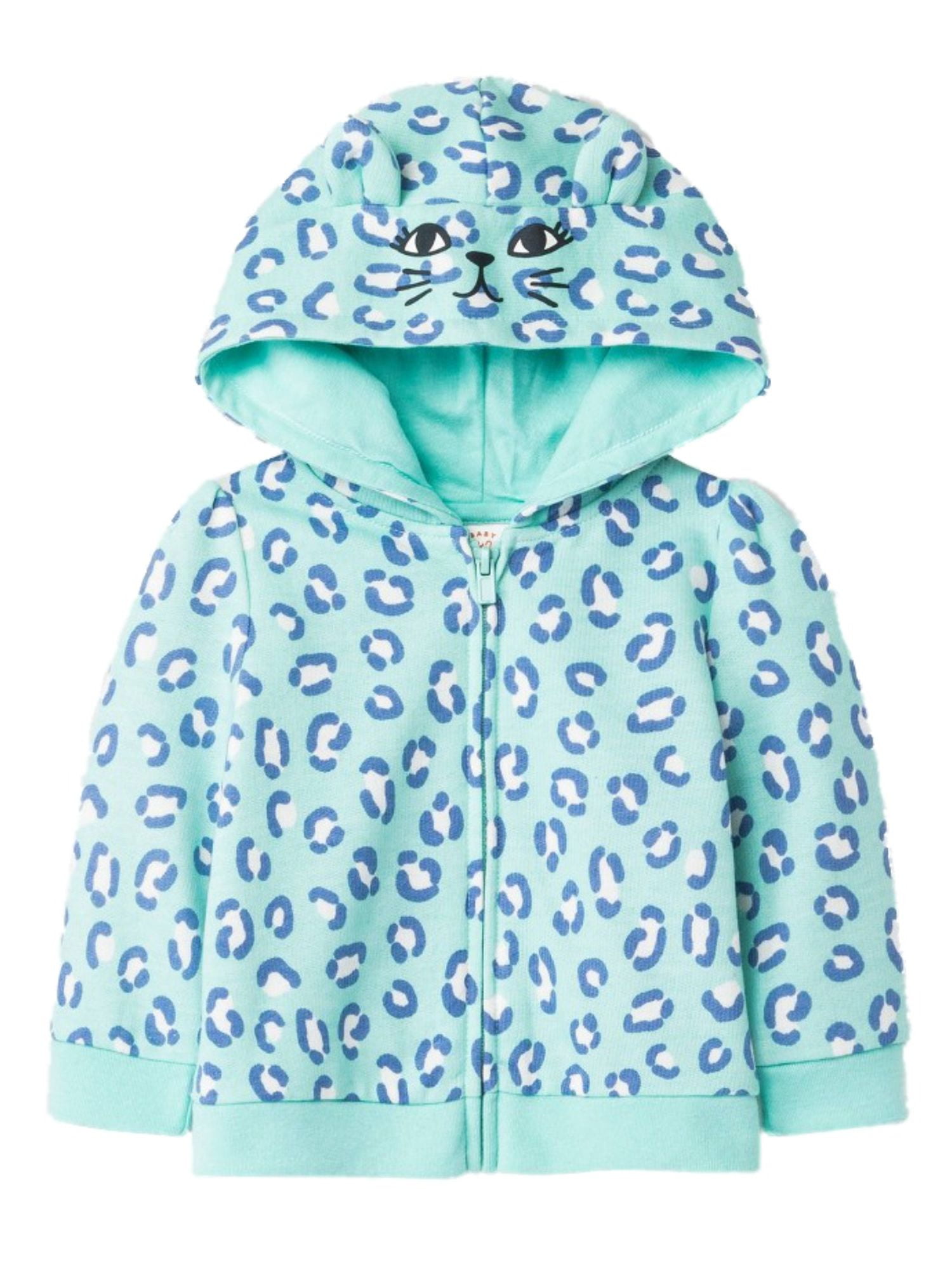 Infant Girls Hoodie Zip Front Green & Blue Leopard Print Sweatshirt ...