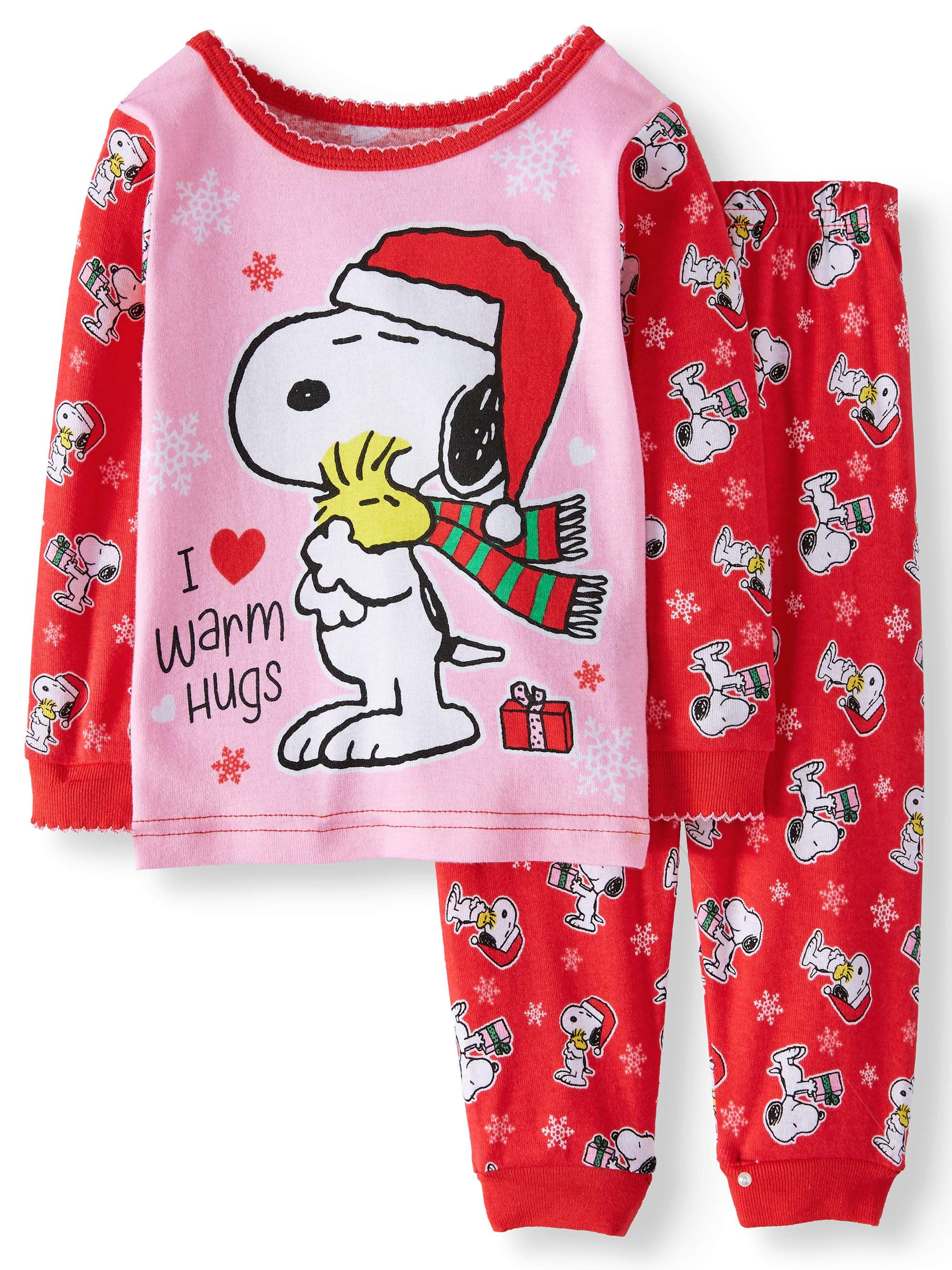 Infant Girls Peanuts Pink Snoopy & Woodstock Christmas Sleep Set Warm ...