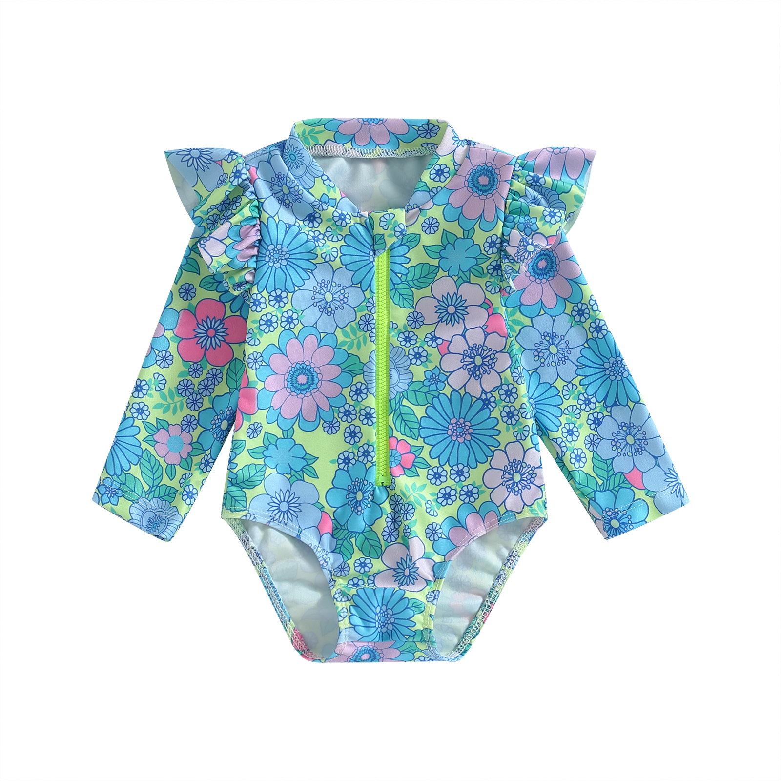 Infant Girls Rash Guard Swimsuit Floral Print Zipper Long Fly Sleeve Sun Protection Bathing Suit ...