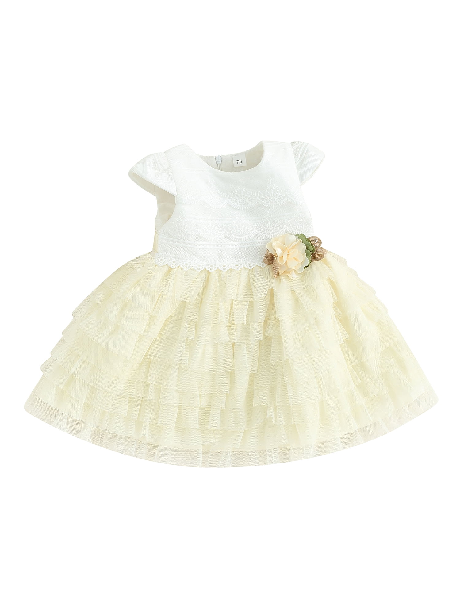 Infant Girls Summer Short Sleeve Dresses Flowers Mesh Tulle Princess ...