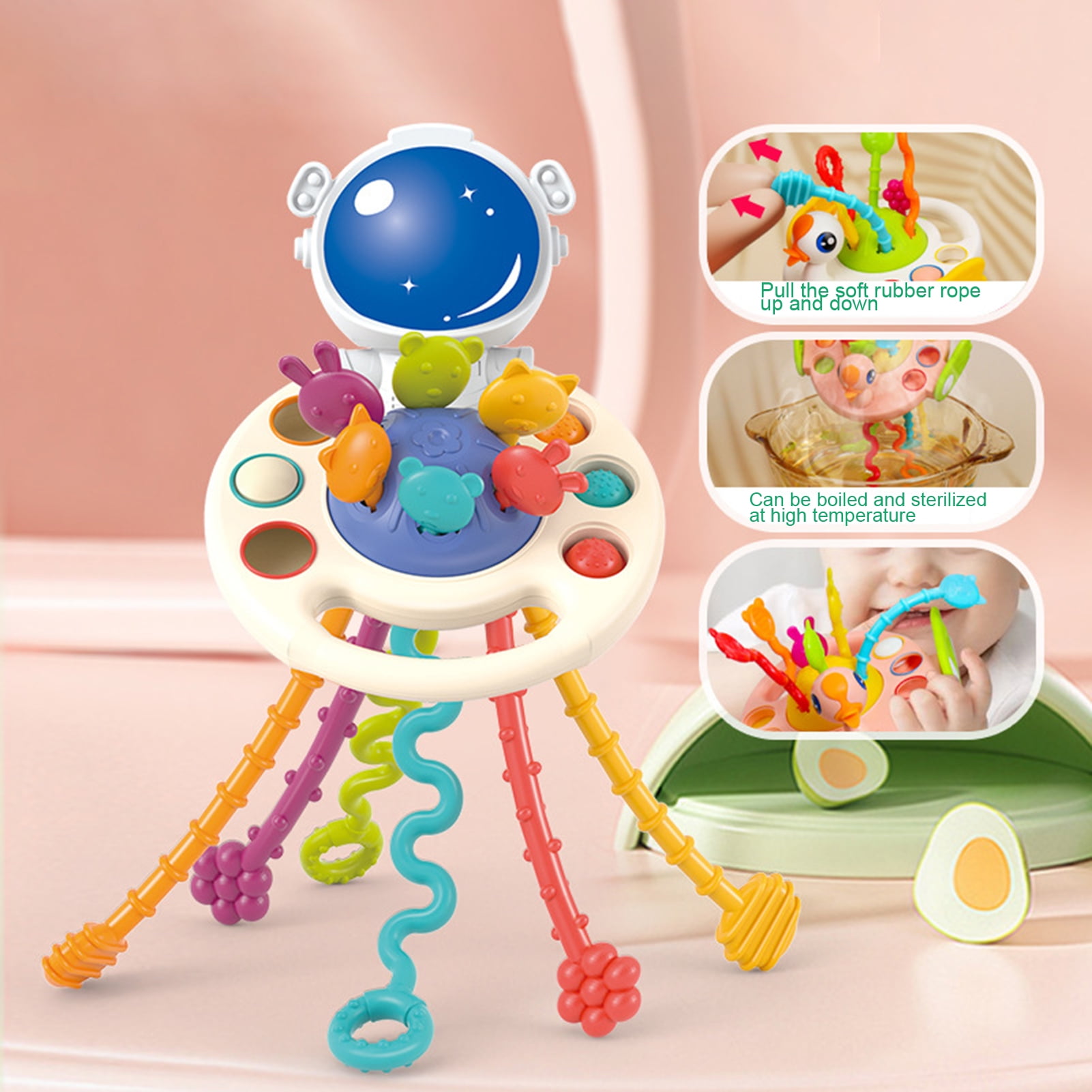 Infant Grasping Toy Cartoon Duck Astronaut Multiple Textures Pull Stick ...