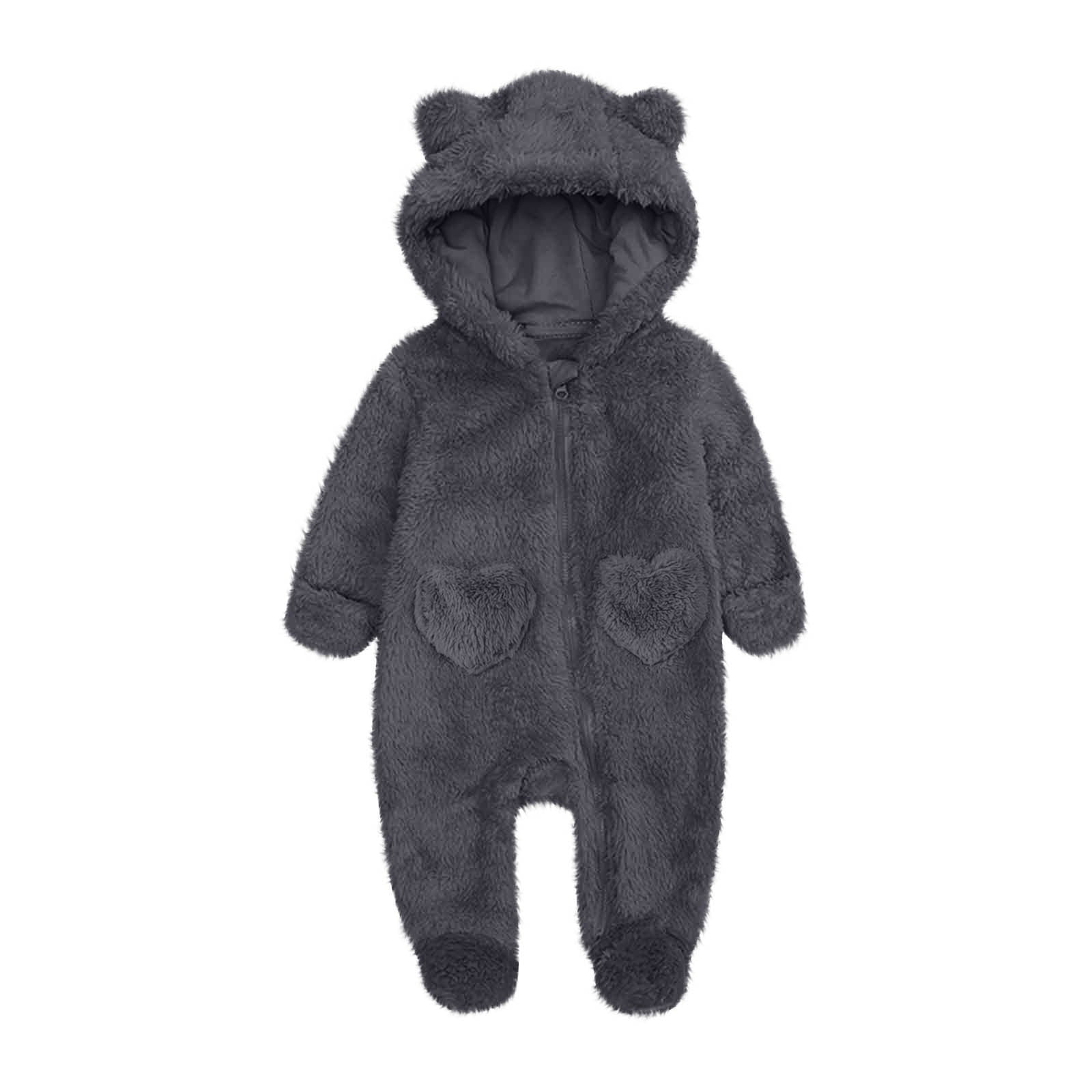 Infant Grils Fleece Jumpsuit Hooded Romper Outfits Gray Costume Kids ...