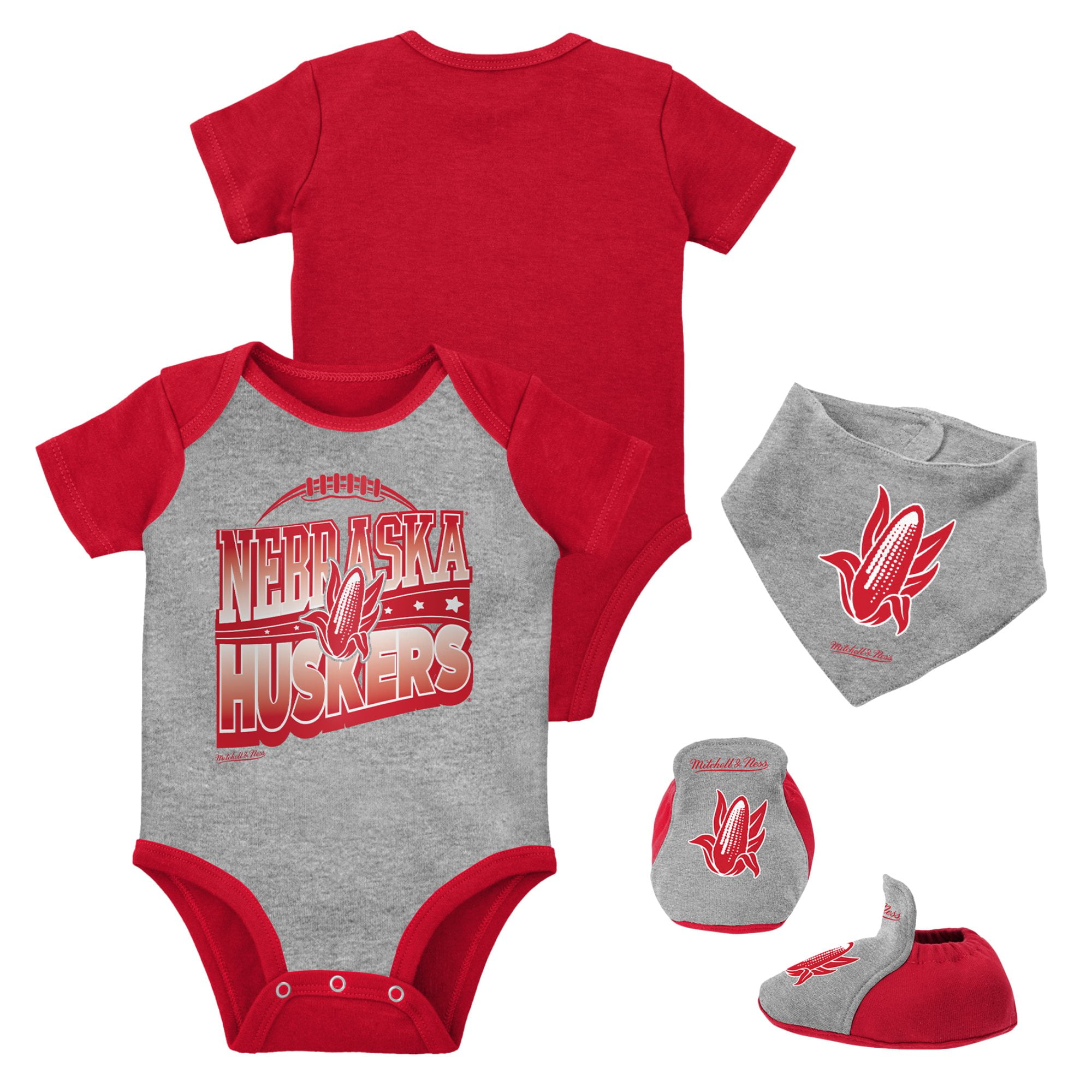 Infant Mitchell & Ness Scarlet/Heather Gray Nebraska Huskers 3-Pack ...