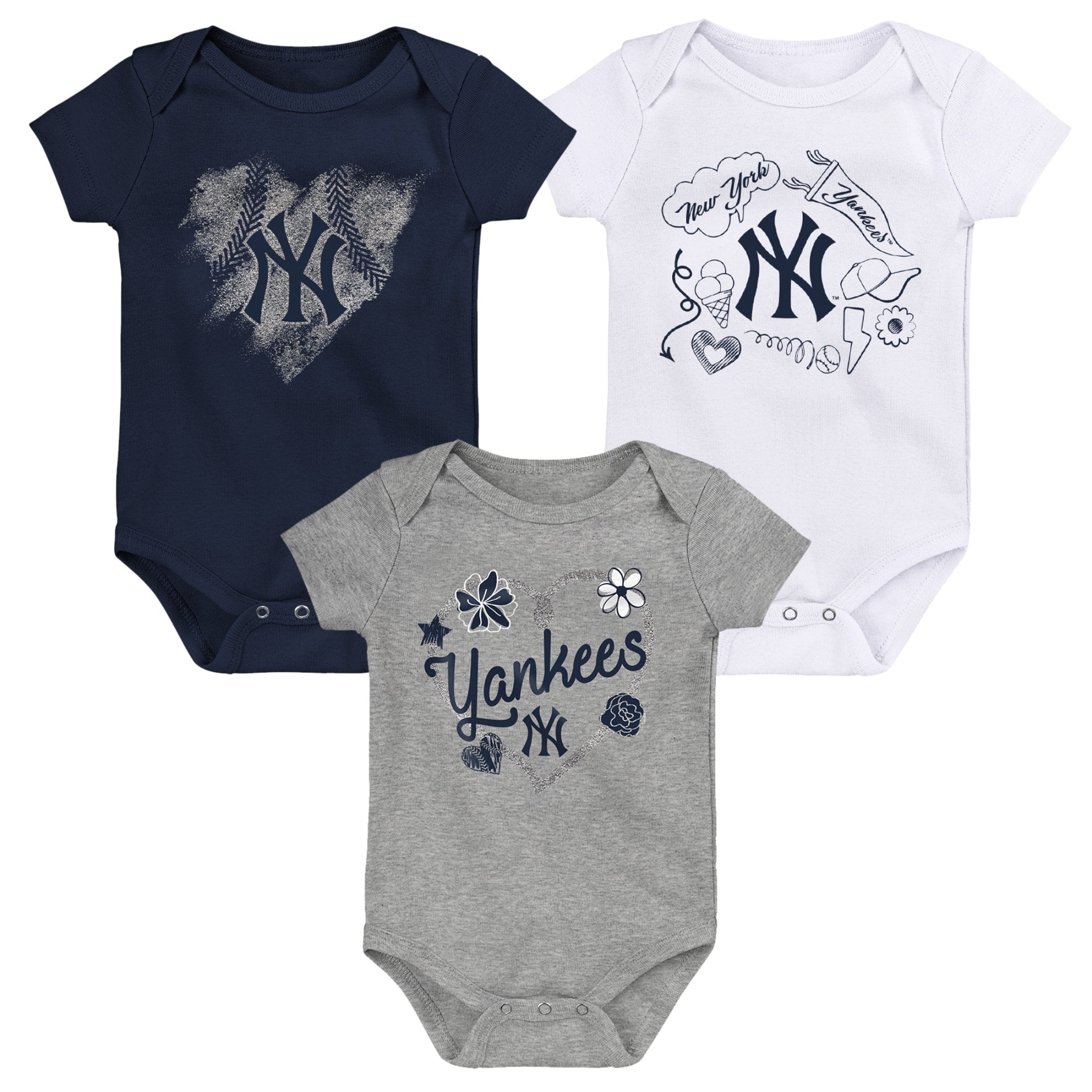 Outerstuff New York Yankees Infant 3-Pack Bodysuit Set, Navy/White/Gray ...