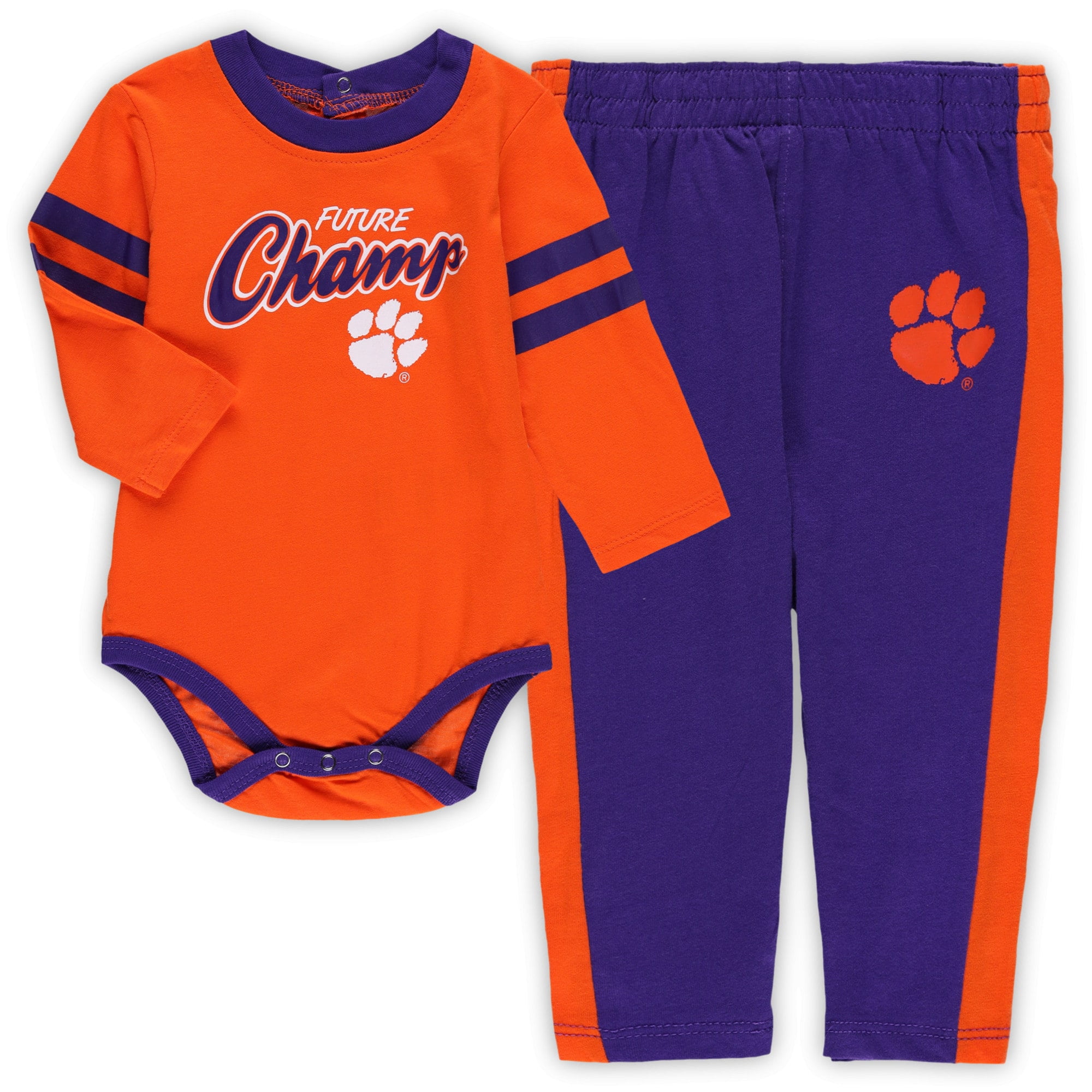 Infant Orange/Purple Clemson Tigers Little Kicker Long Sleeve Bodysuit ...
