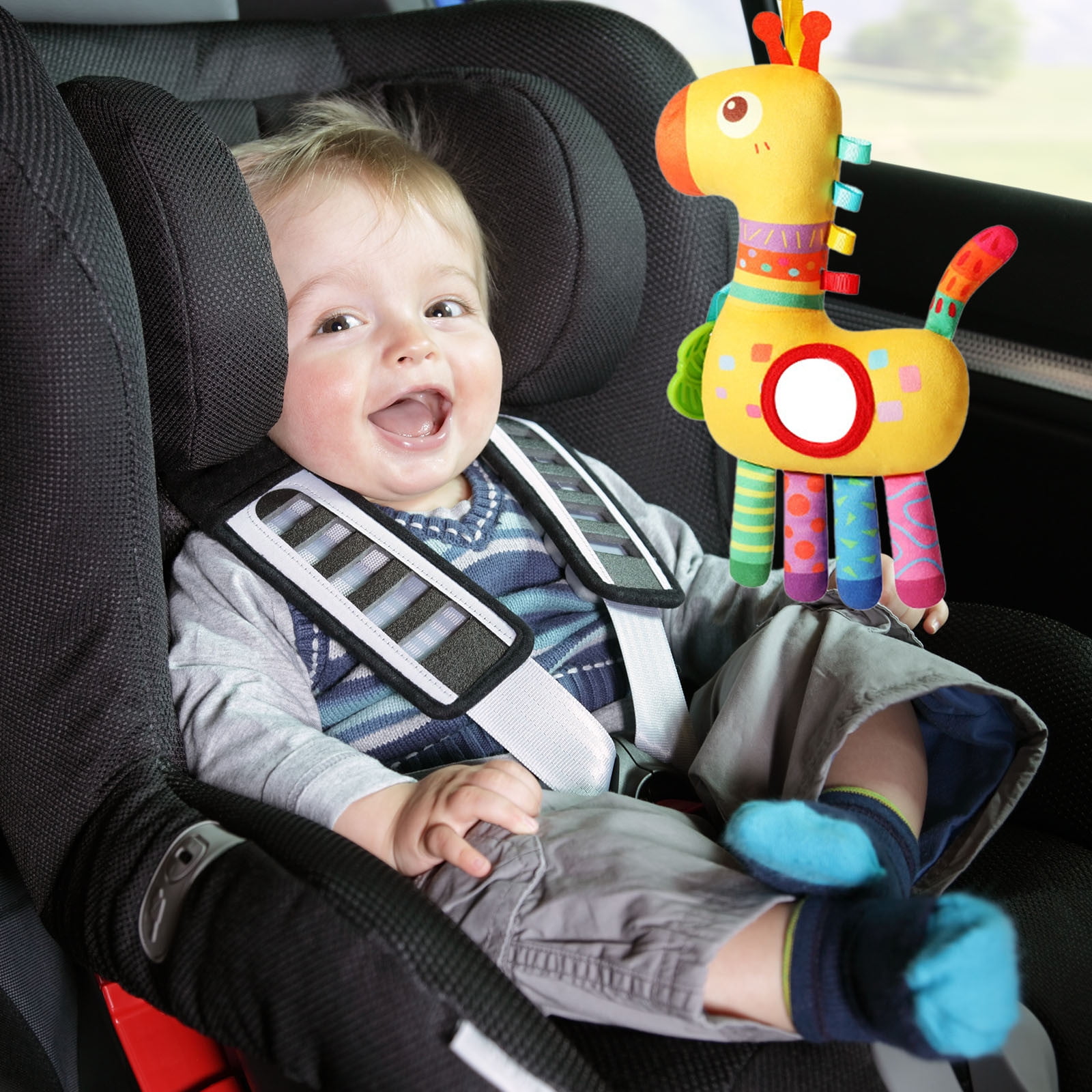 Infant Rattle & Teether Toy for 0-36 Months, Giraffe Pulling Rope Doll ...