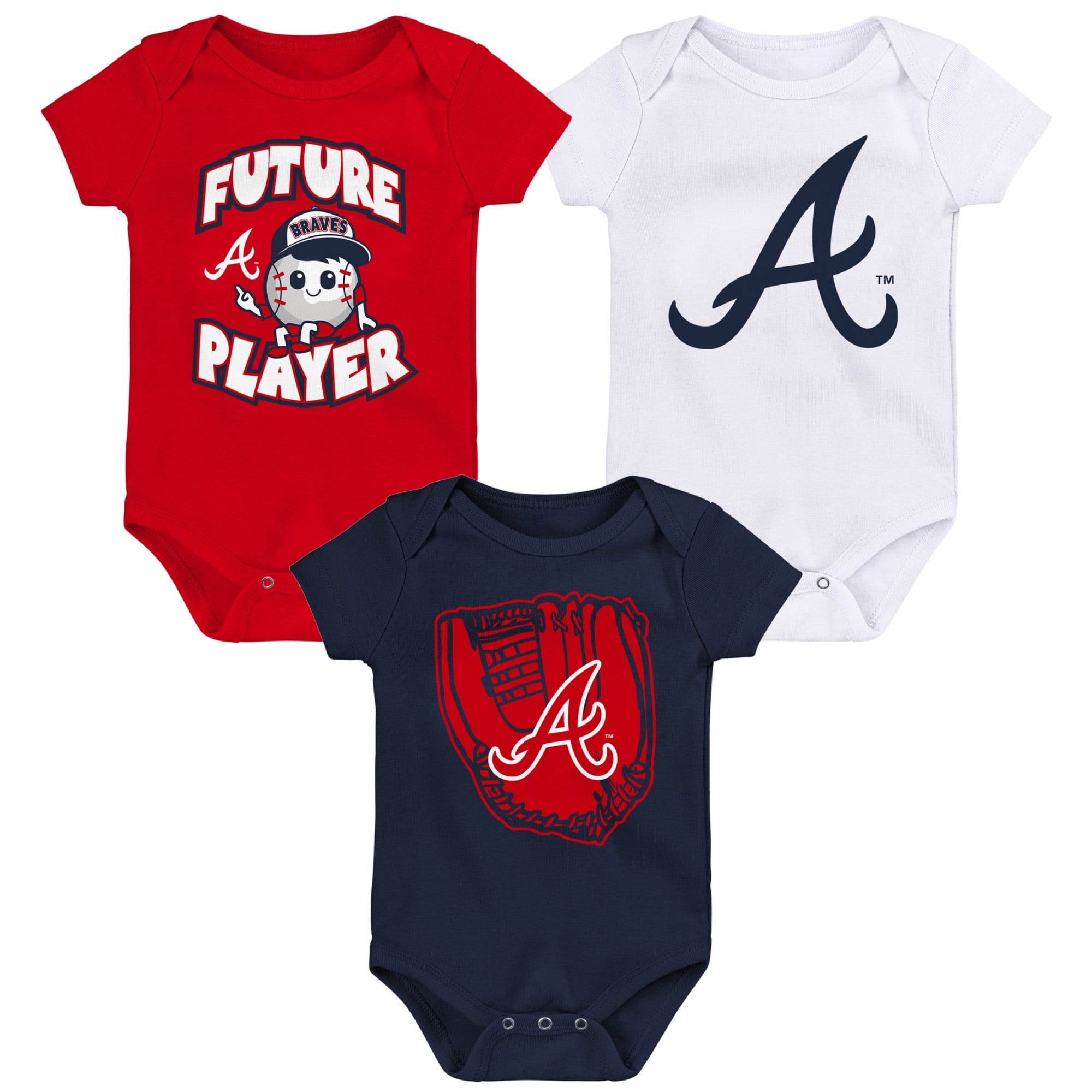 Infant Red/Navy/White Atlanta Braves Minor League Player Three-Pack ...