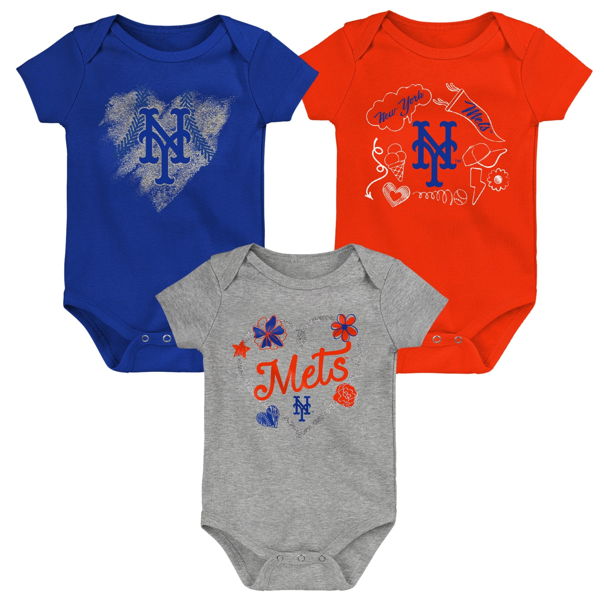 Infant Royal/Orange/Gray New York Mets Batter Up 3-Pack Bodysuit Set ...
