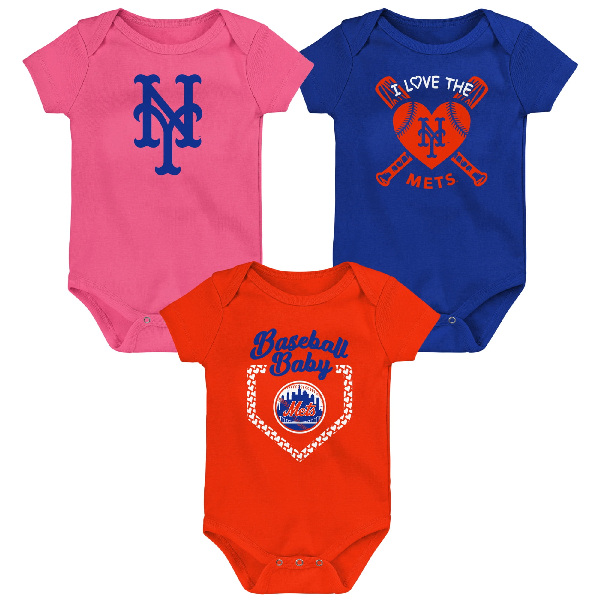 Infant Royal/Orange/Pink New York Mets Baseball Baby 3-Pack Bodysuit ...