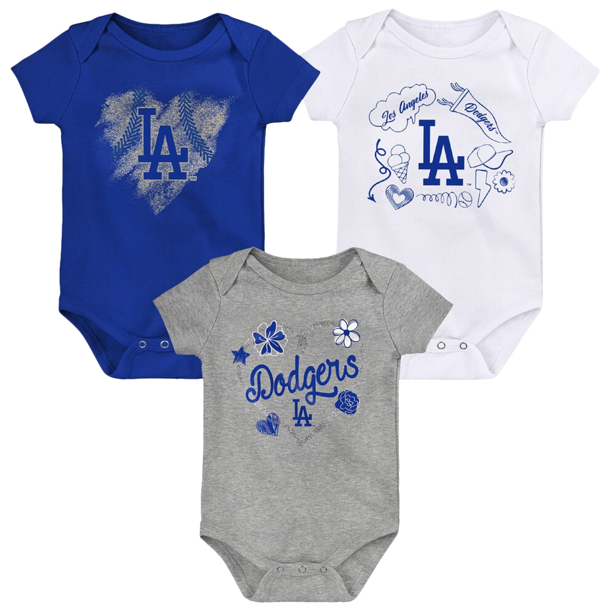 Infant Royal/White/Heathered Gray Los Angeles Dodgers Batter Up 3-Pack ...