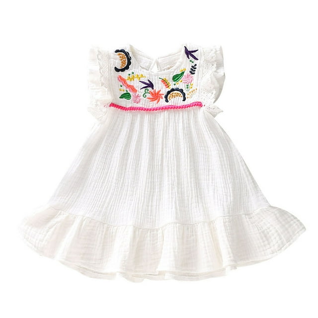 Infant Sleeveless Embroidery Flower Princess Baby Dress Clothes Girls ...