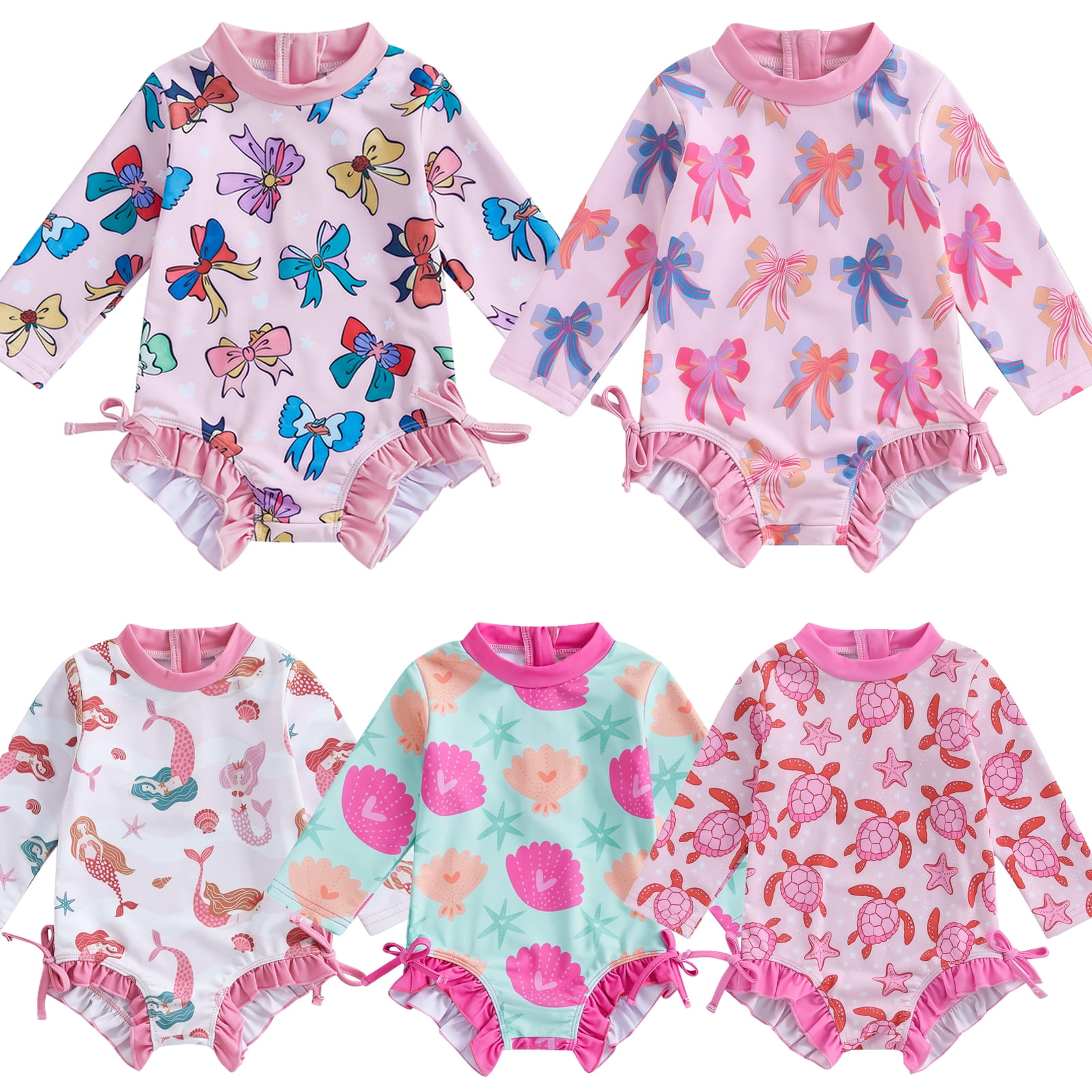 Infant Toddler Baby Girl Swimsuit Bow Turtle Shells Mermaid Print ...