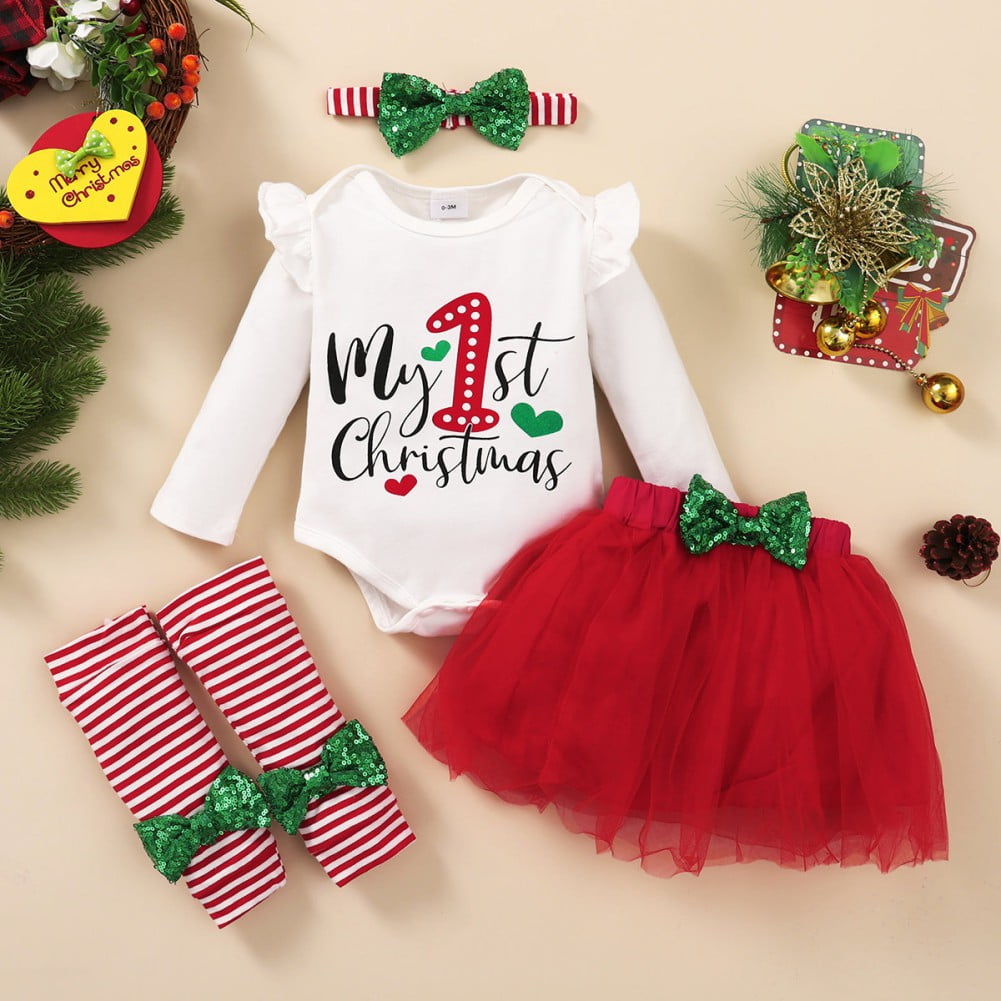 Infant Toddler Baby Girls Christmas Outfit Romper Tutu Skirt Headband ...