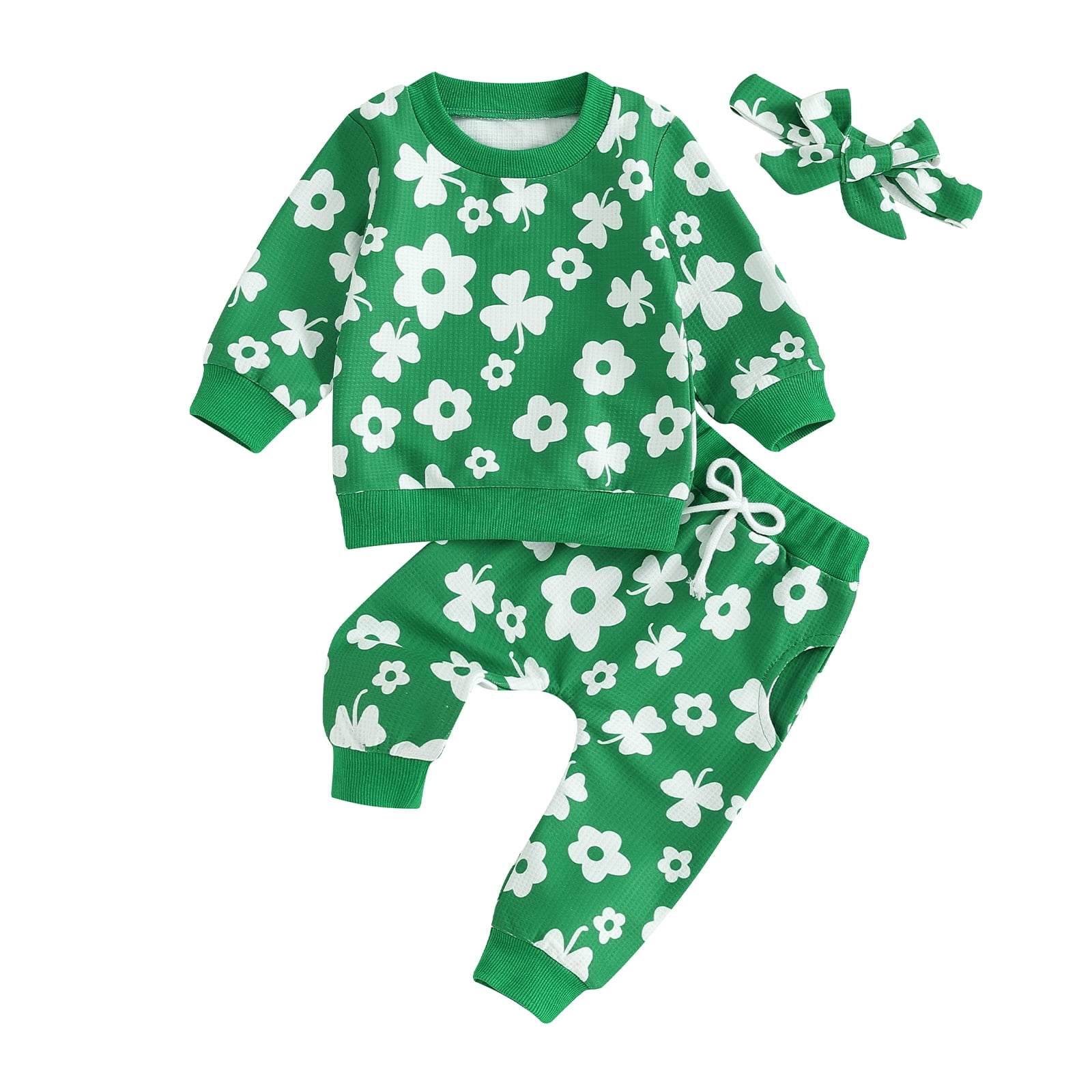 Infant Toddler Girl Irish Outfit Round Neck Long Sleeve Clover Print ...