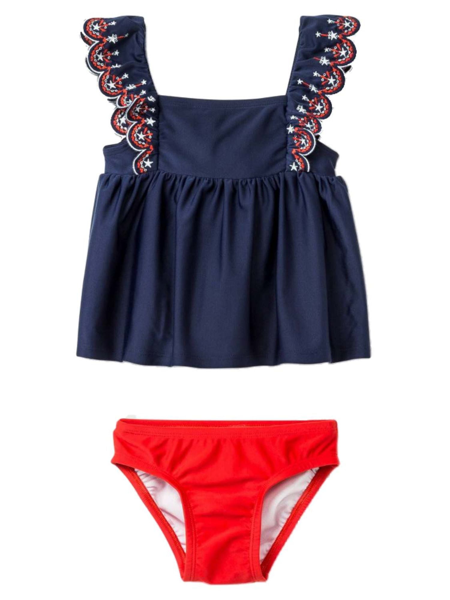 Infant & Toddler Girls Navy Blue & Red 2 Piece Patriotic Tankini ...