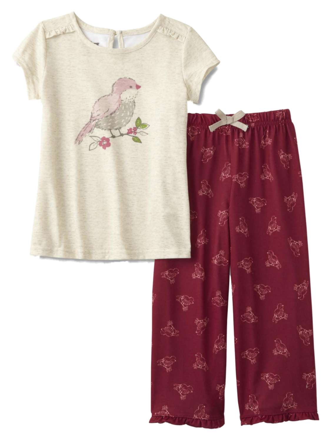 Infant & Toddler Girls Pink Bird Pajamas Lightweight Robin Sleep Set 3T ...