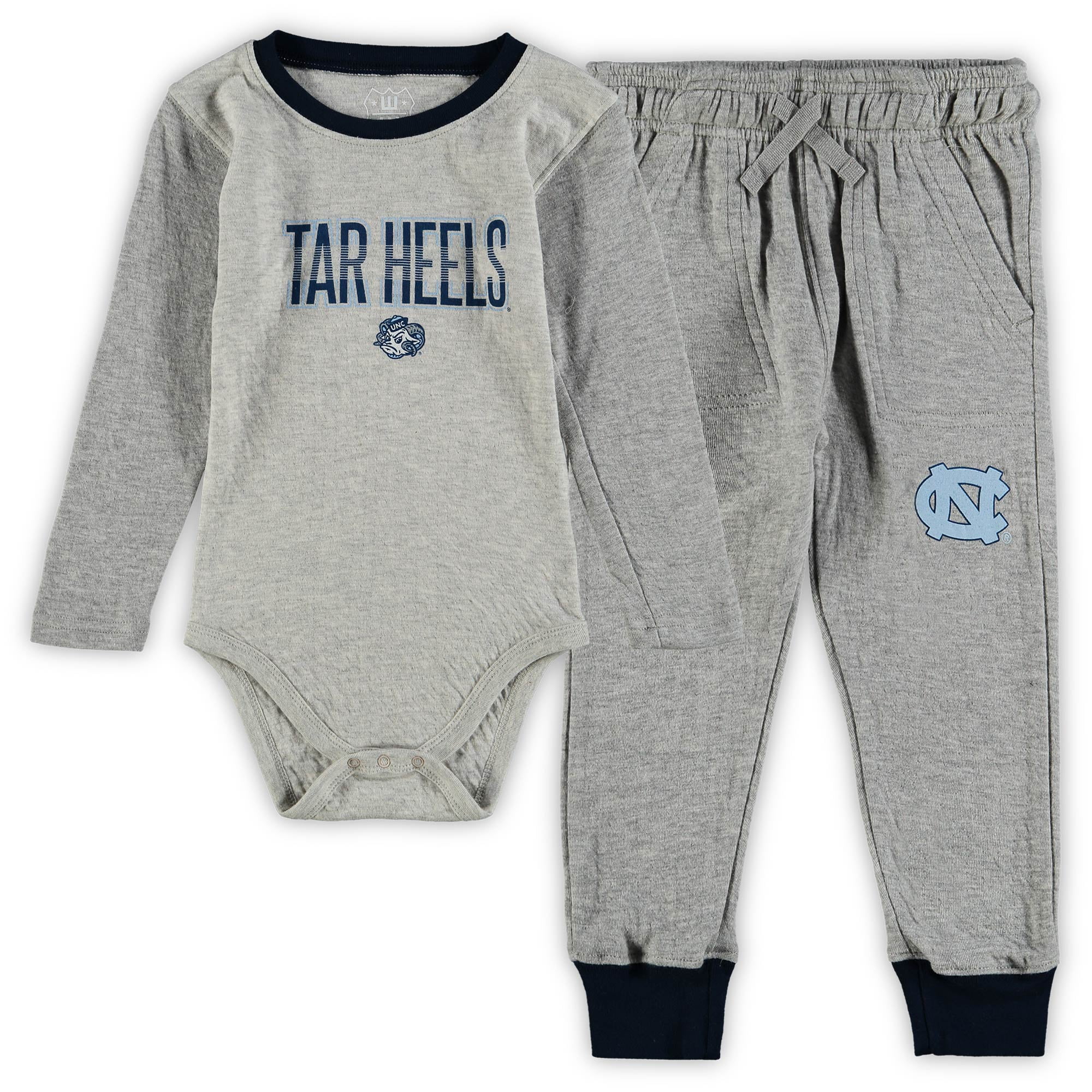 Infant Wes & Willy Heathered Gray/Navy North Carolina Tar Heels Jie Jie Long Sleeve Bodysuit ...