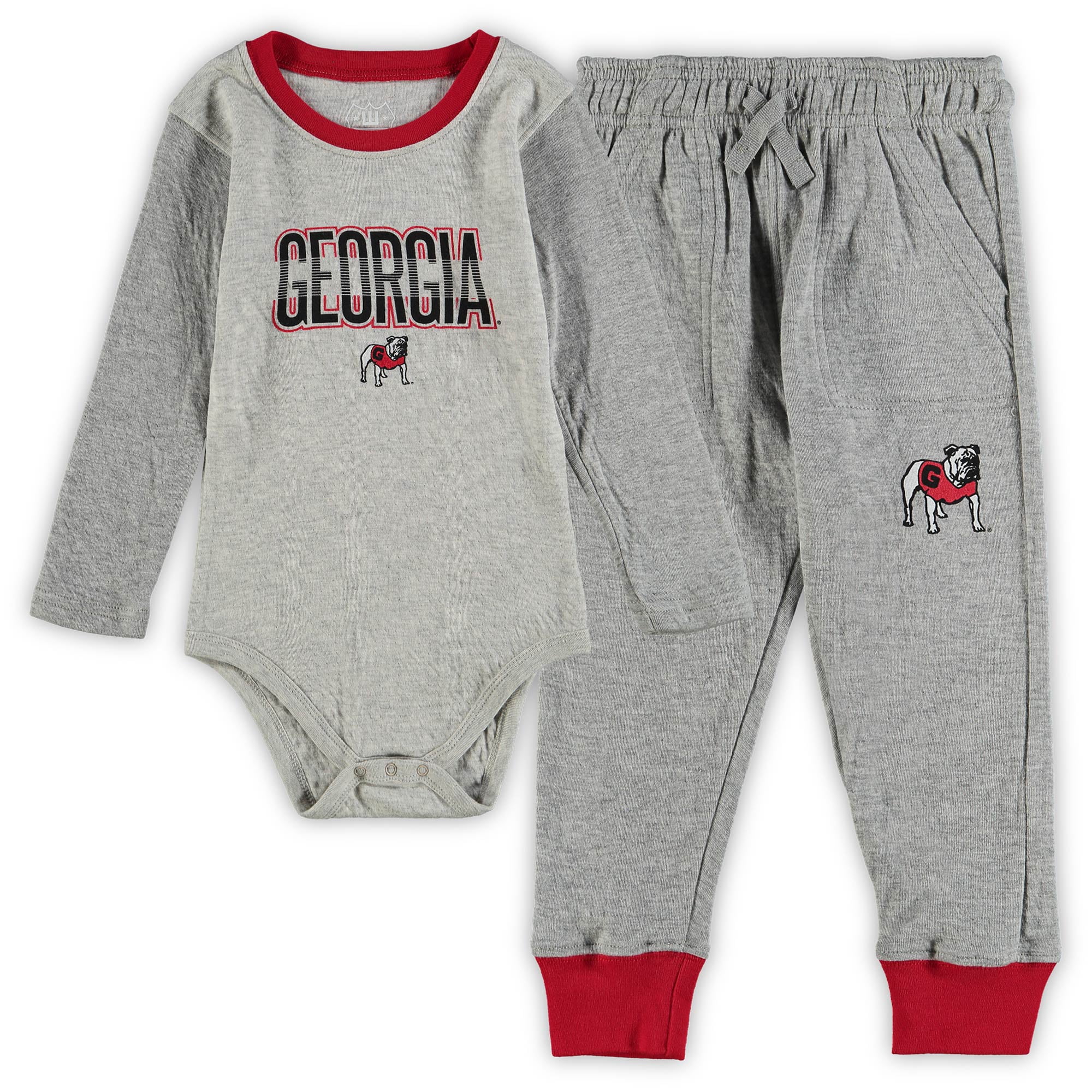 Infant Wes & Willy Heathered Gray/Red Georgia Bulldogs Jie Jie Long Sleeve Bodysuit & Pants Set ...