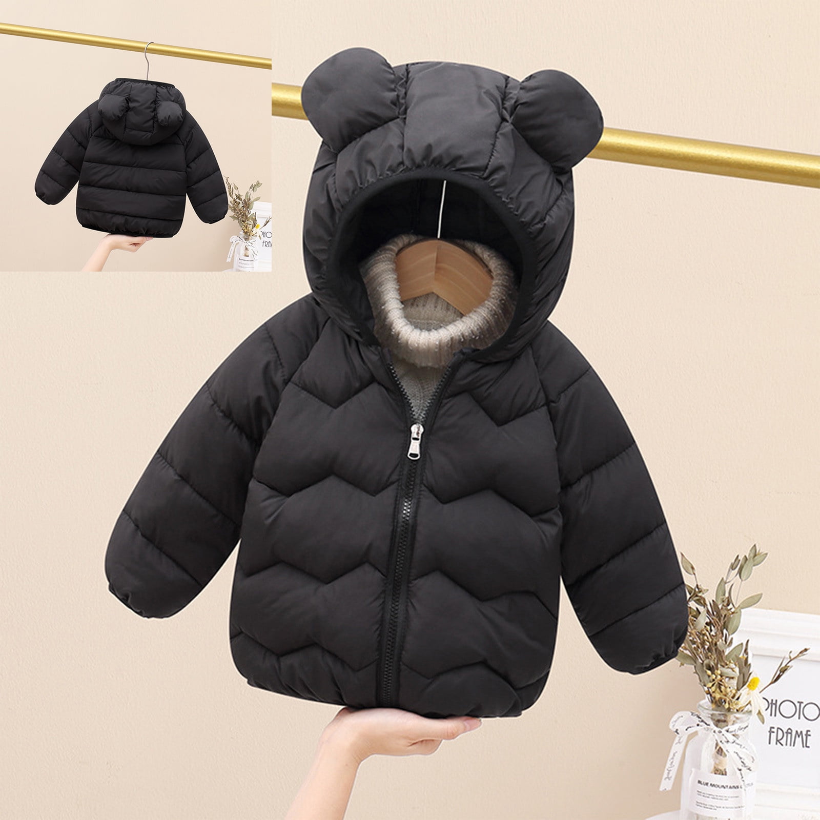 Infant Winter Coat Little Boys Girls Puffer Coat Cute Black Bear Ear ...