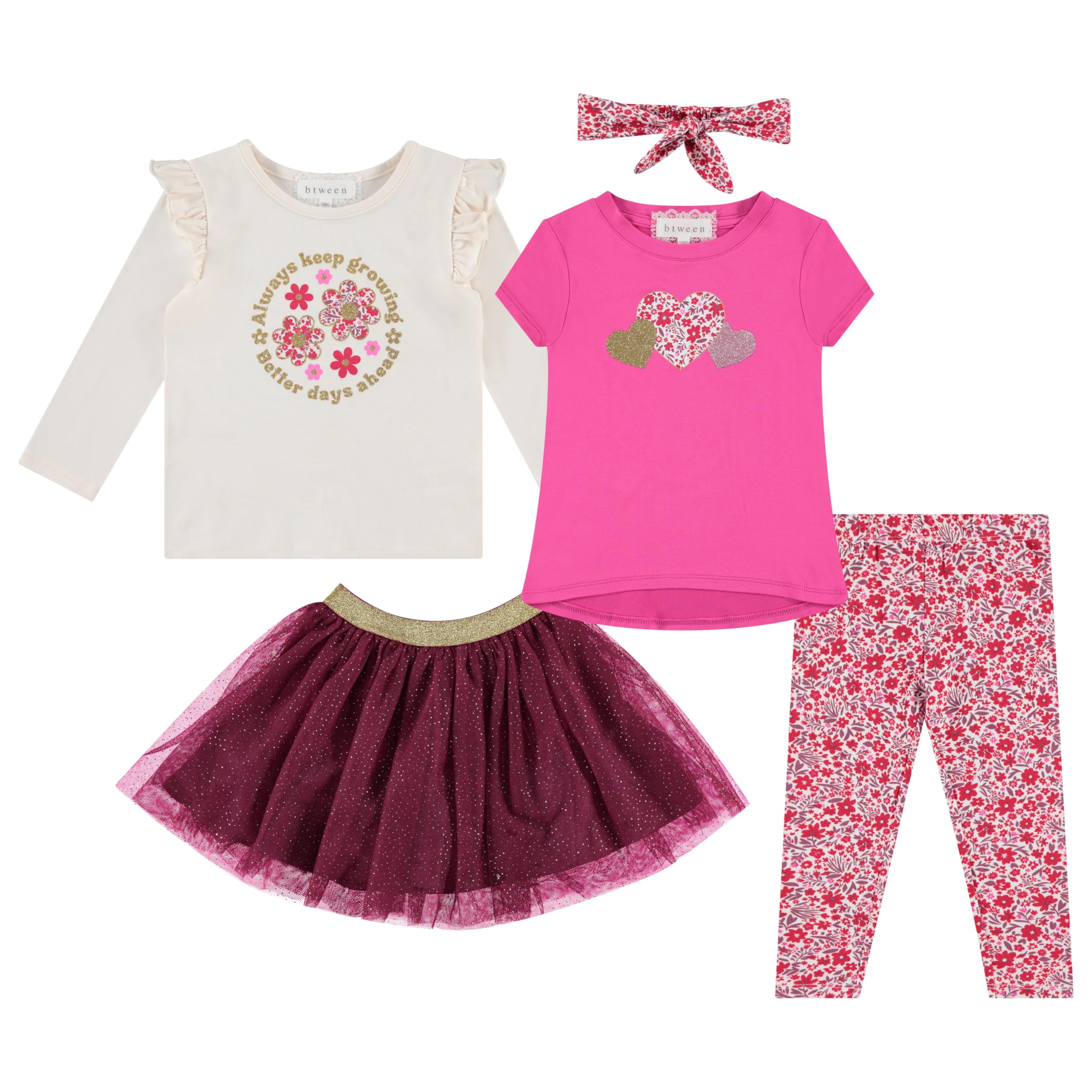 Girls' 4-Piece Outfit Set - Stylish, Fun, and Versatile - Includes Tops ...