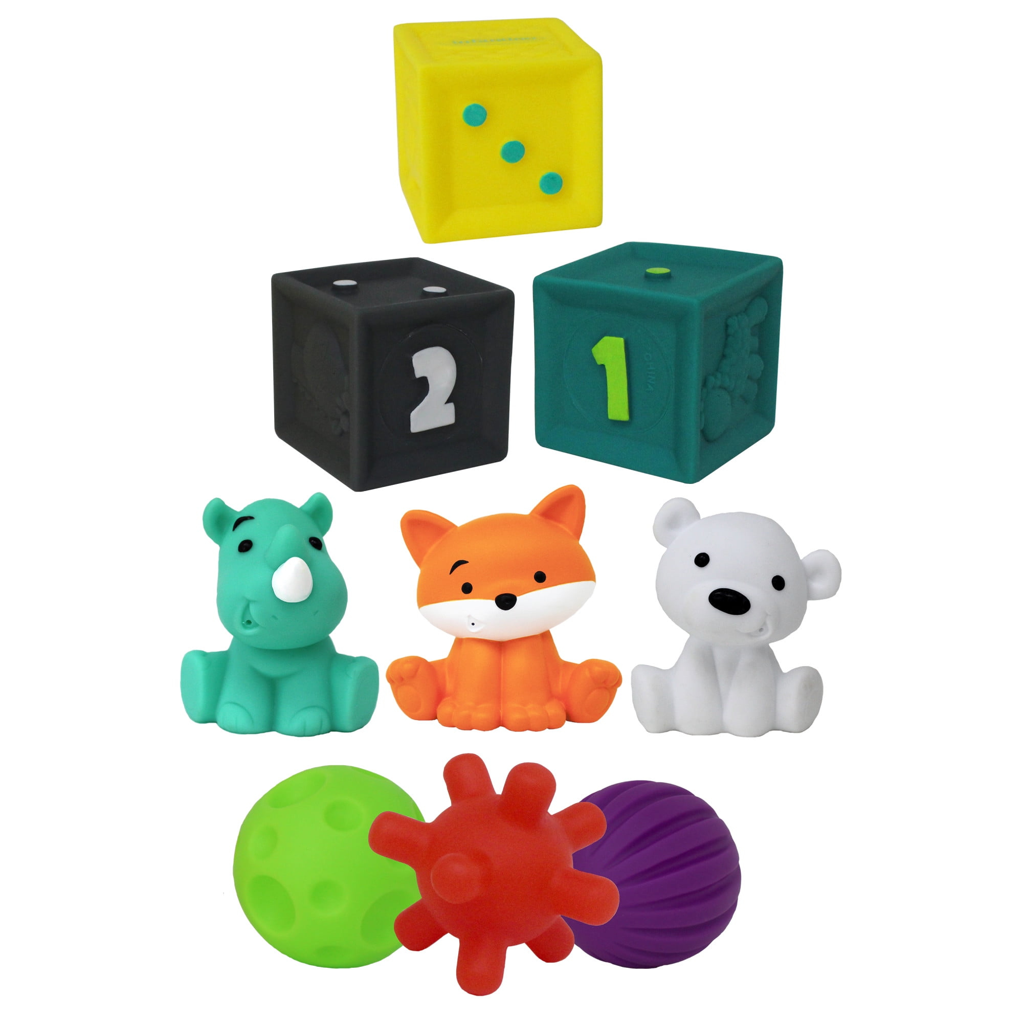 Infantino Tub O' Toys Textured Balls, Blocks and Animal Pals, Babies 6 ...