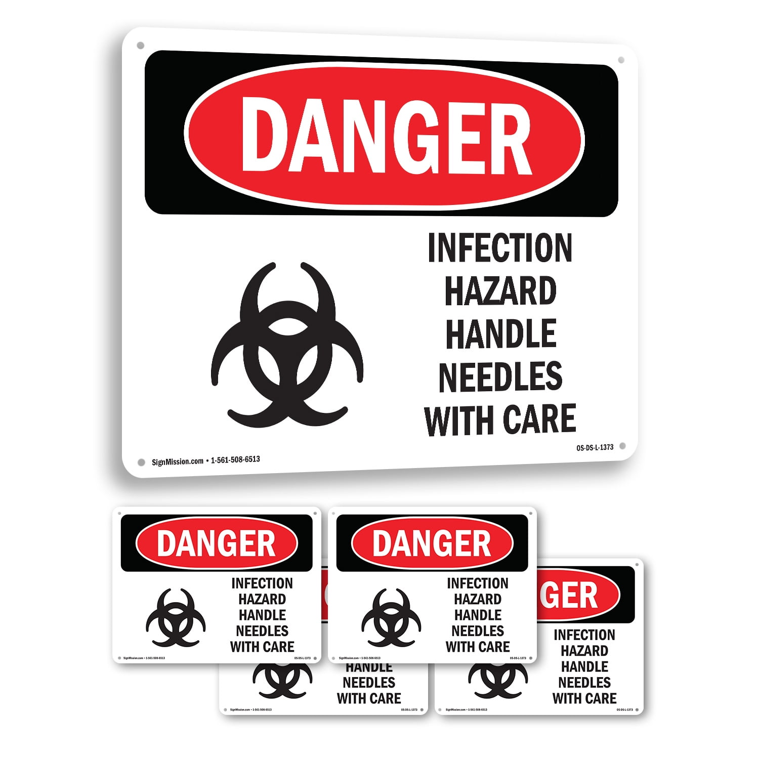 Infection Hazard Handle Needles With Care OSHA Danger Rigid Plastic ...