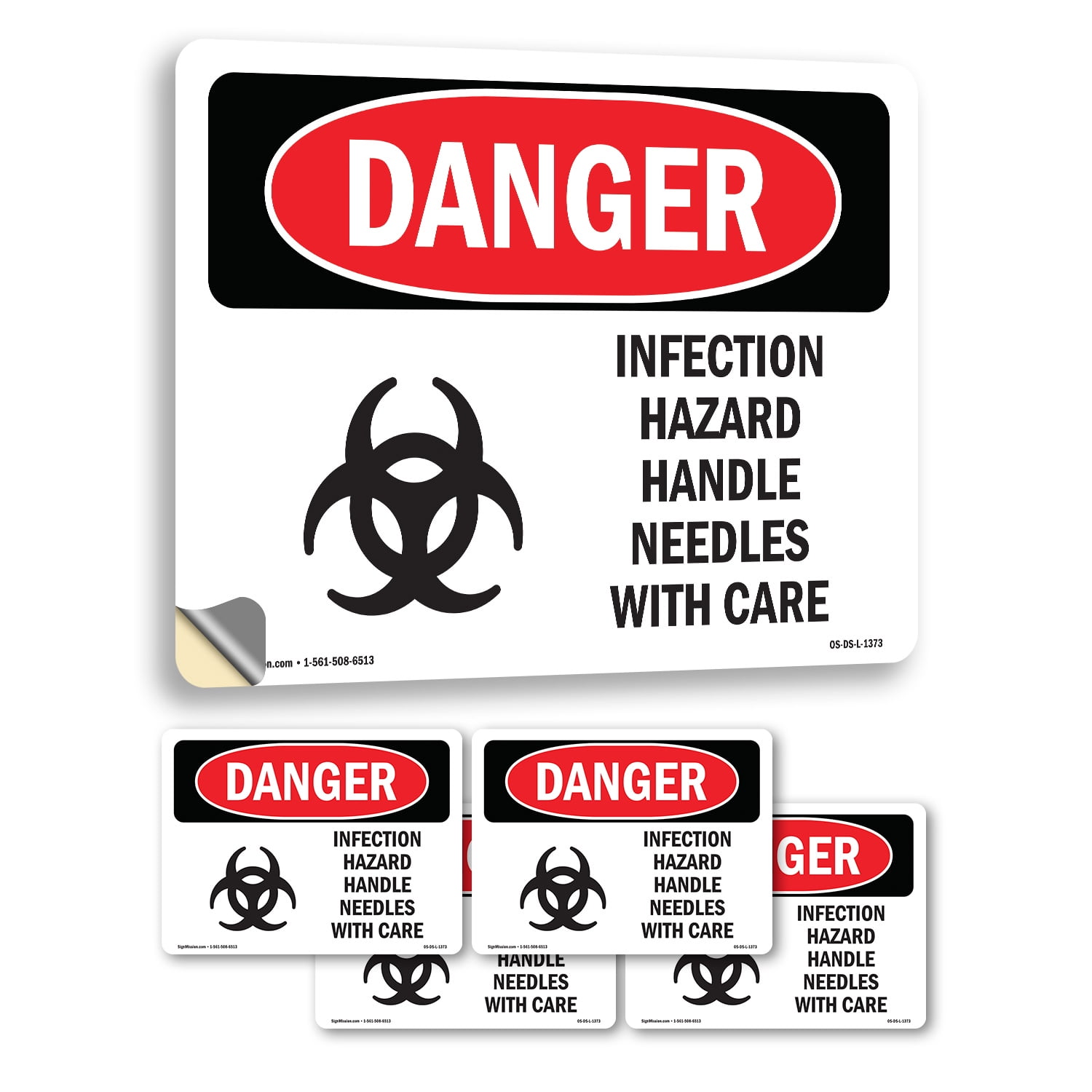Infection Hazard Handle Needles With Care OSHA Danger Vinyl Decal Label ...
