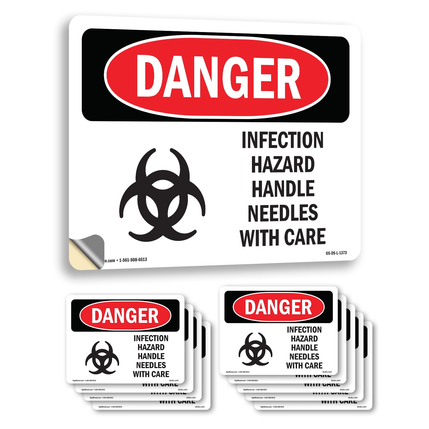 Infection Hazard Handle Needles With Care OSHA Danger Vinyl Decal Label ...
