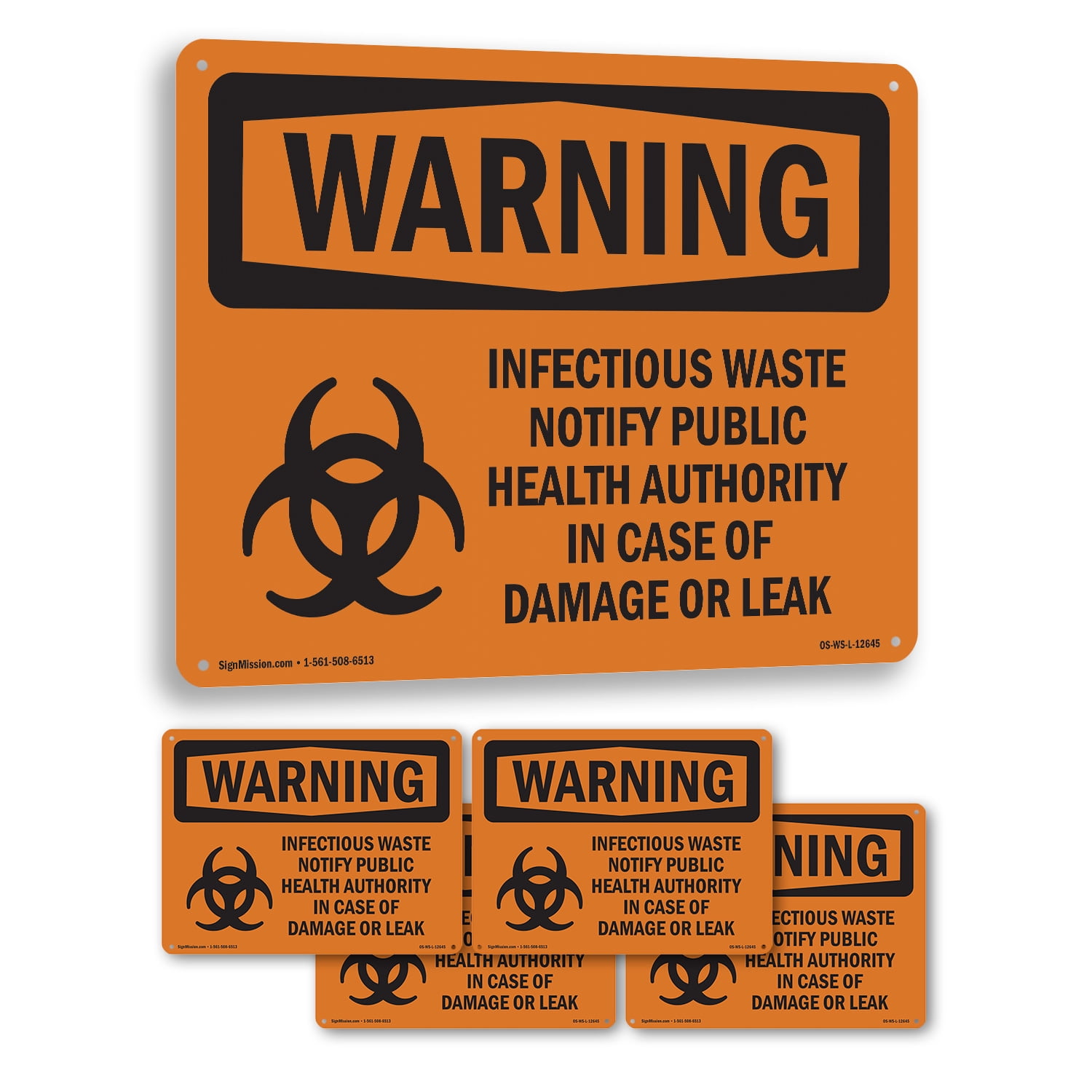 Infectious Waste Notify Damage Or Leak OSHA WARNING Rigid Plastic Sign ...