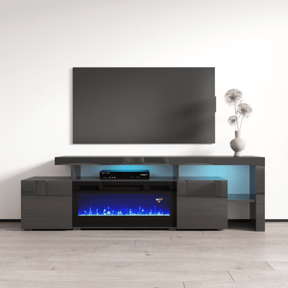 Inferno BL-EF Fireplace TV Stand for TVs up to 80", Modern High Gloss ...