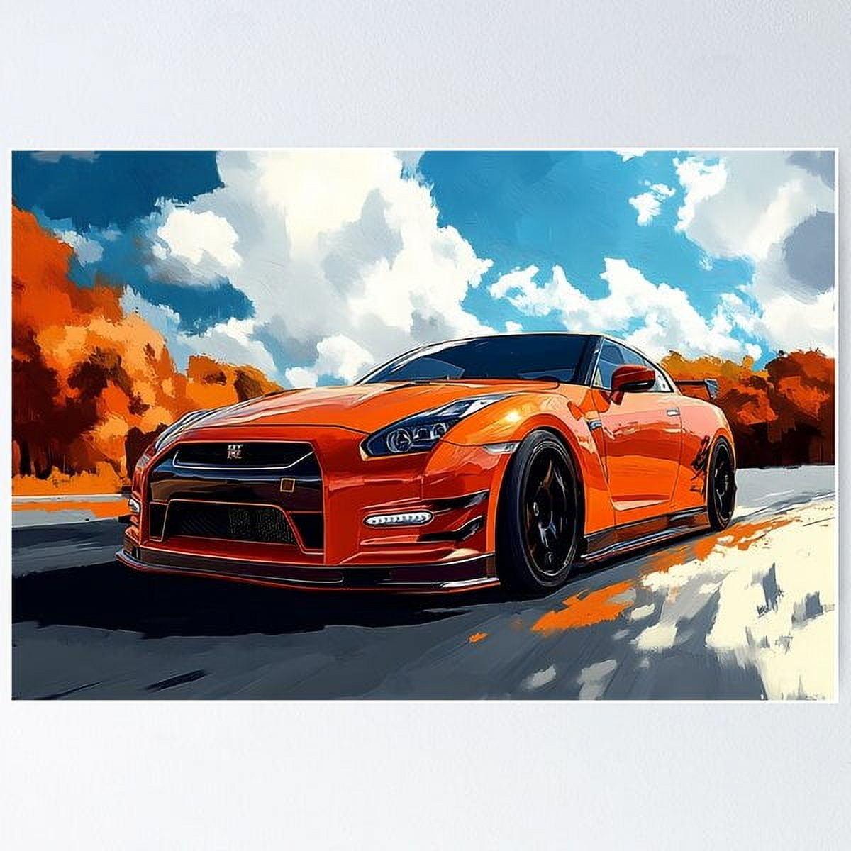Inferno Drive – Orange Nissan Gt-R V-Spec R35 Pop Art X Poster Wall Art ...