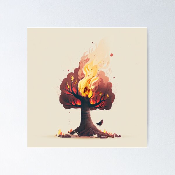 Inferno In The Forest: A Minimalist Tree Illustration Poster Wall Art ...
