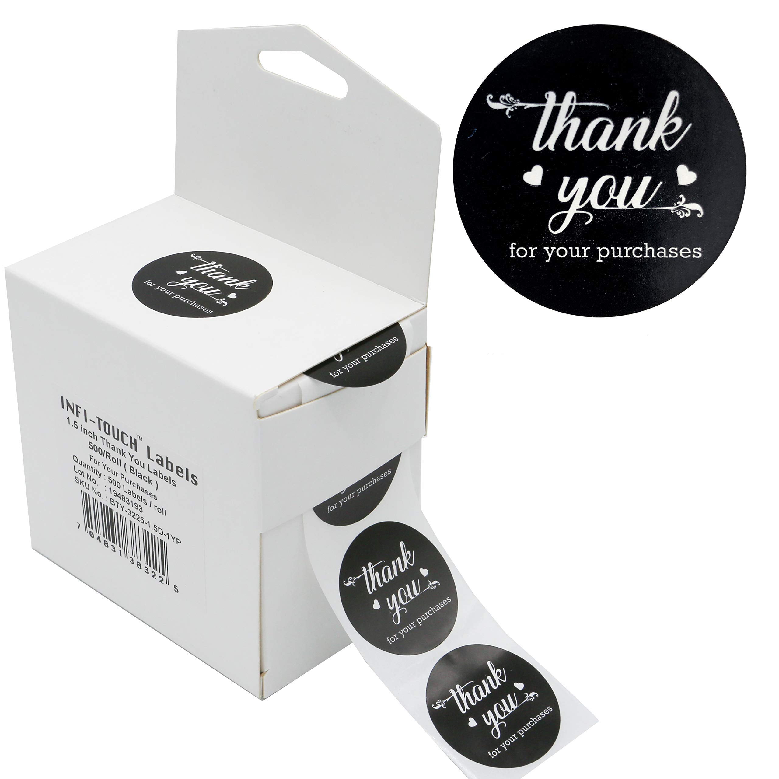 Infi-Touch 1.5" Black Round Natural Kraft Paper Adhesive Stickers - 500 ...