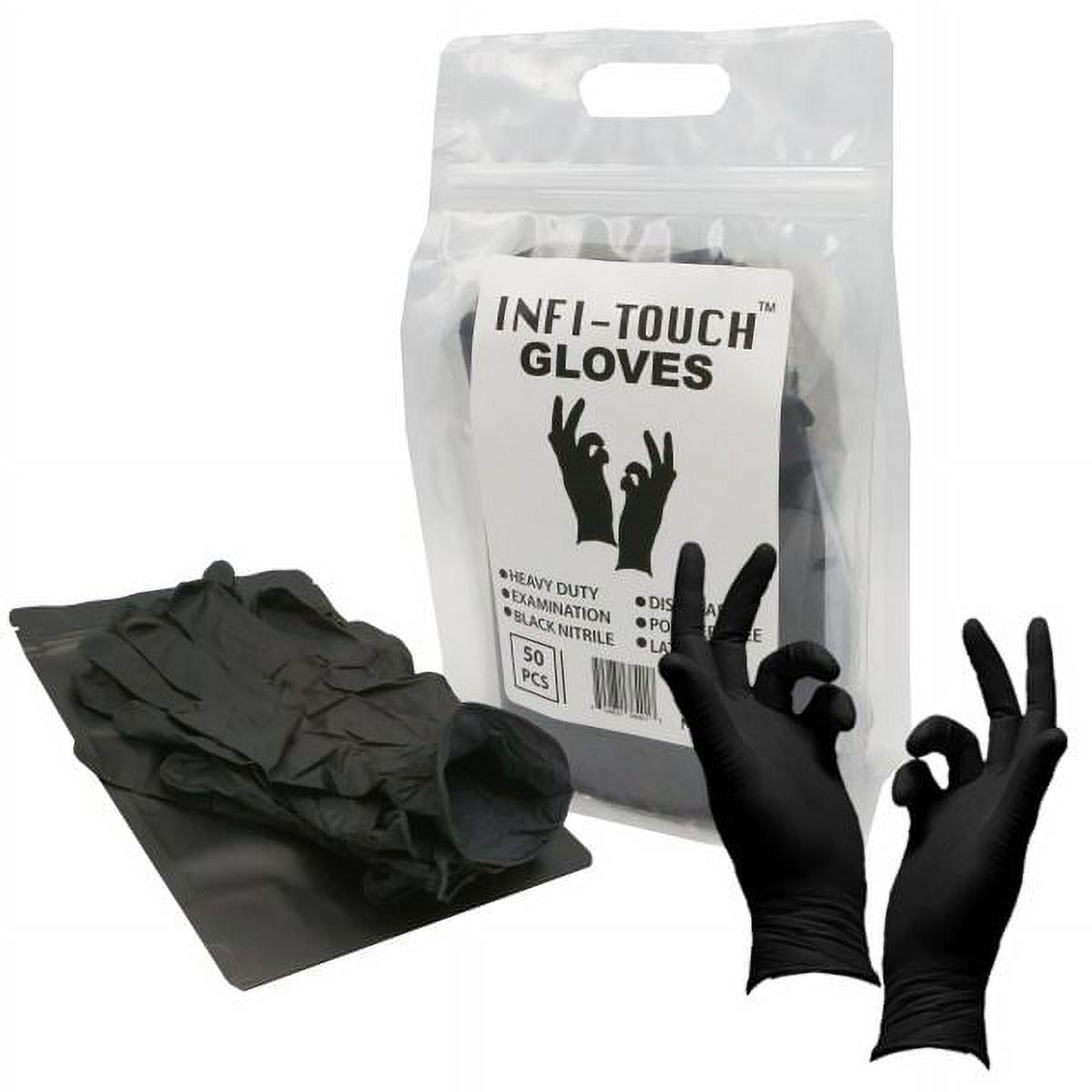 Infi-Touch Disposable Black Nitrile Gloves, Size Large, 50 Count with ...