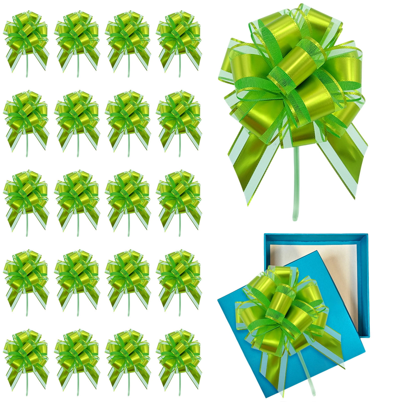 Infidev 20PCS Christmas Gift Bows, Red, Green Pull Bows, Organza Ribbon ...