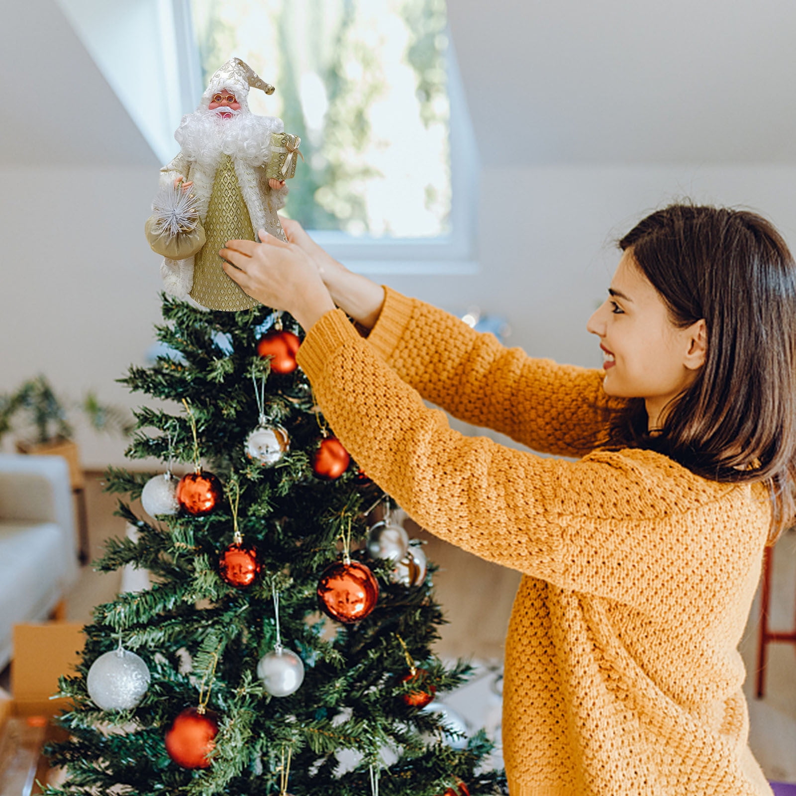 Infidev Christmas Tree Topper, Santa Claus Hat, Star Tree Toppers, High ...