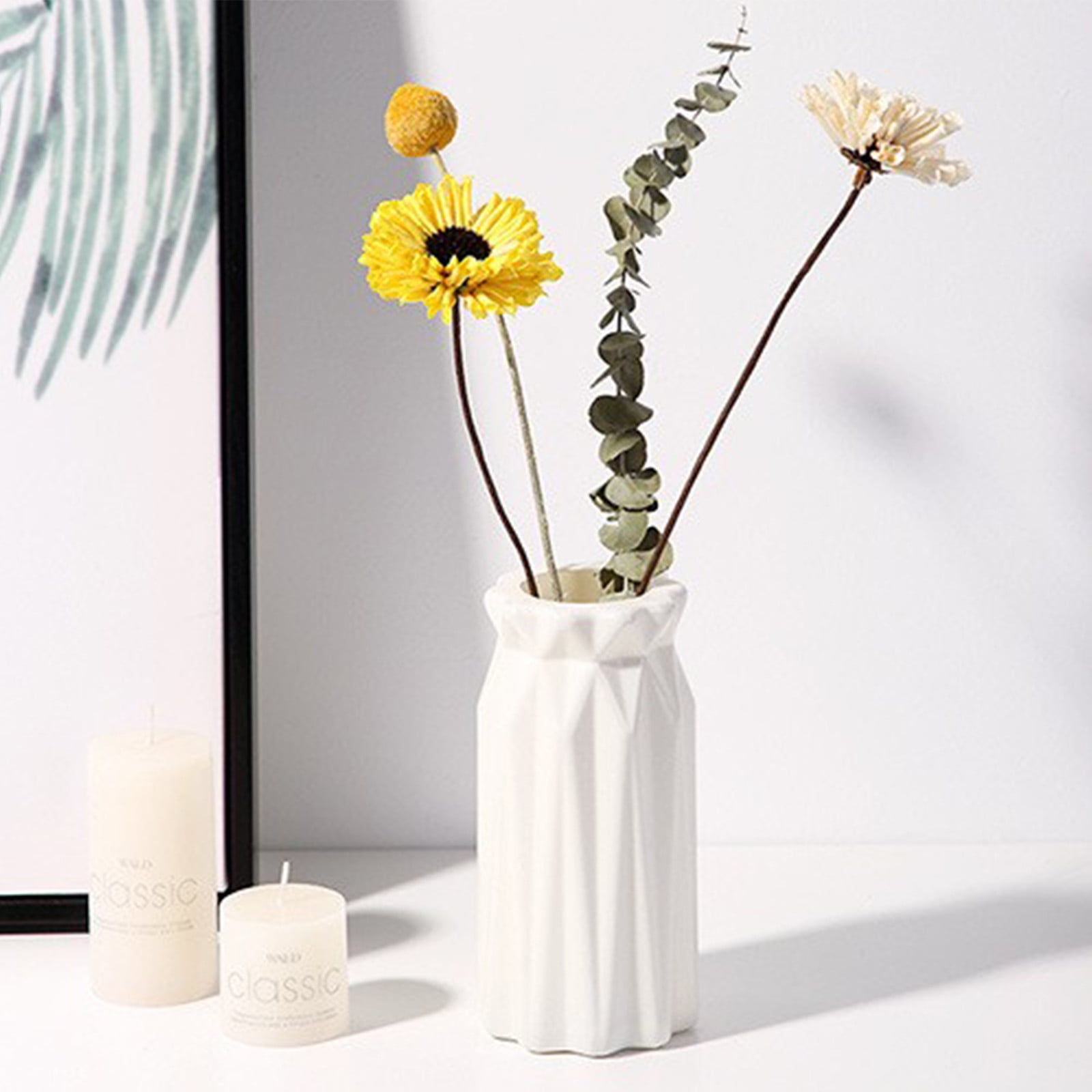 Infidev Minimalist White Plastic Decorative Vase for Living Room, Small ...