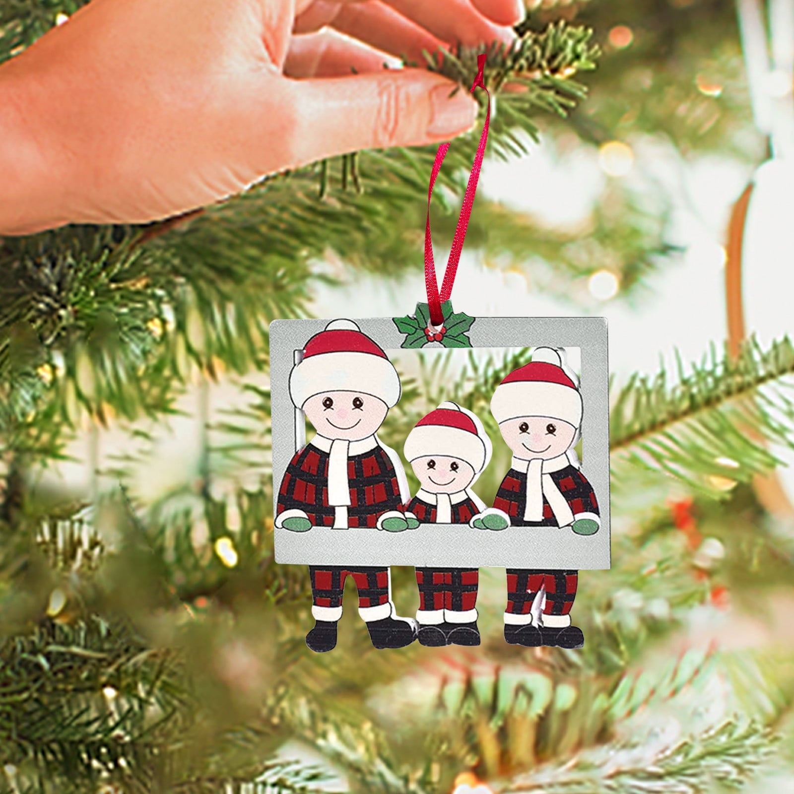 Infidev Personalized Christmas Tree Pendant, Wooden Family DIY Photo ...