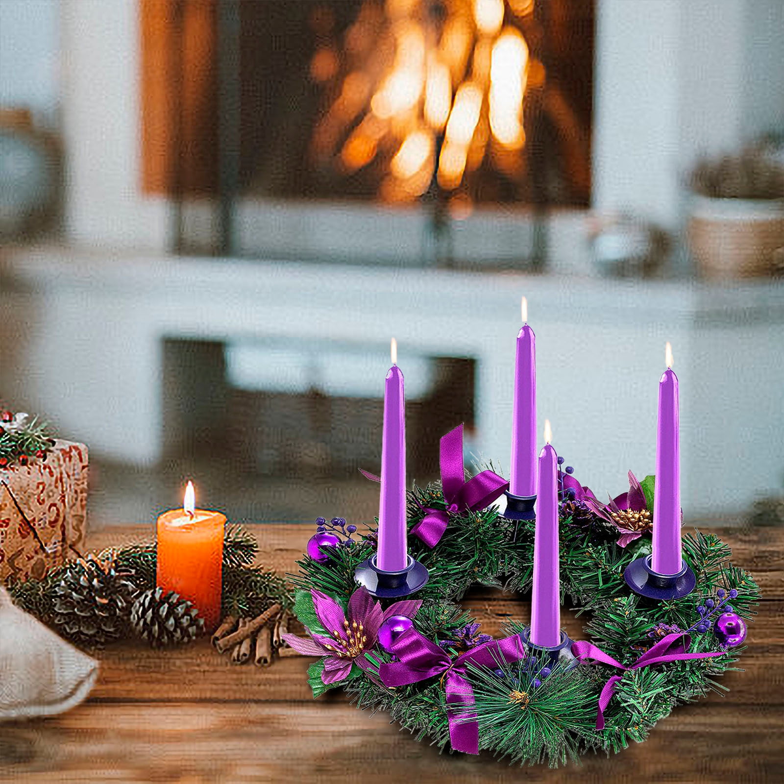 Infidev Purple Ribbon Advent Wreath, Christmas Candle Centerpiece for ...