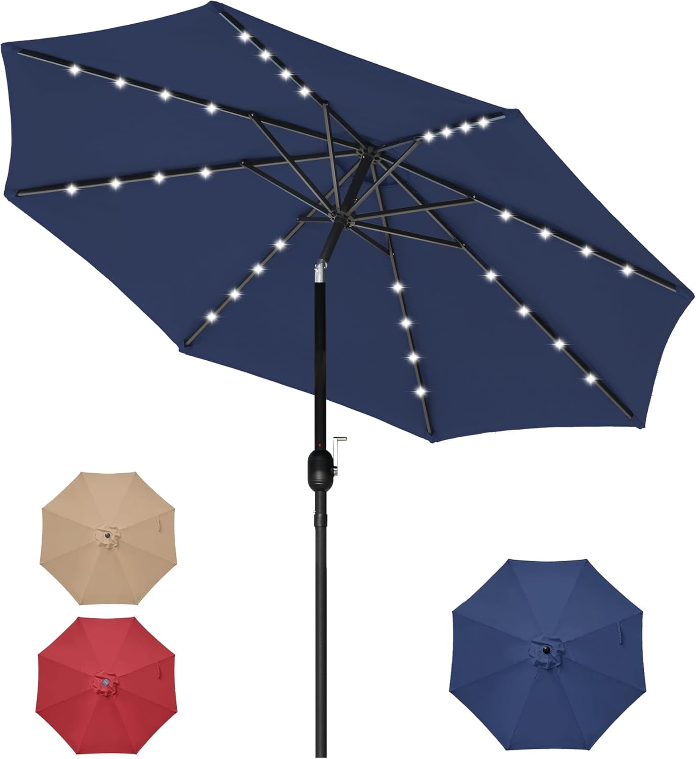 InfiniPower 9ft Solar Patio Umbrella 32 LED Lighted Umbrella Outdoor ...