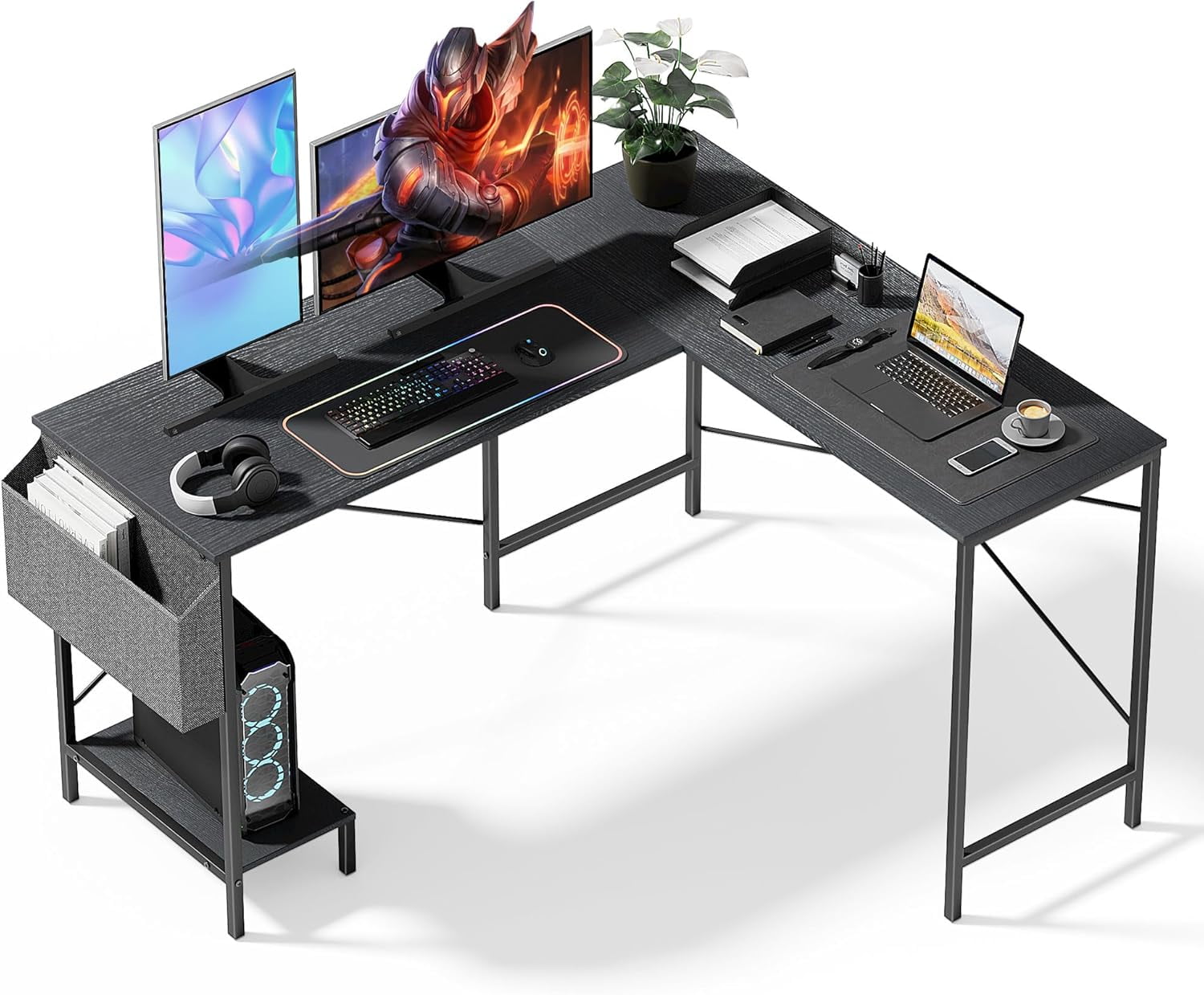 L Shaped Desk Gaming Computer 50 Inch Reversible Corner Table PC Work ...
