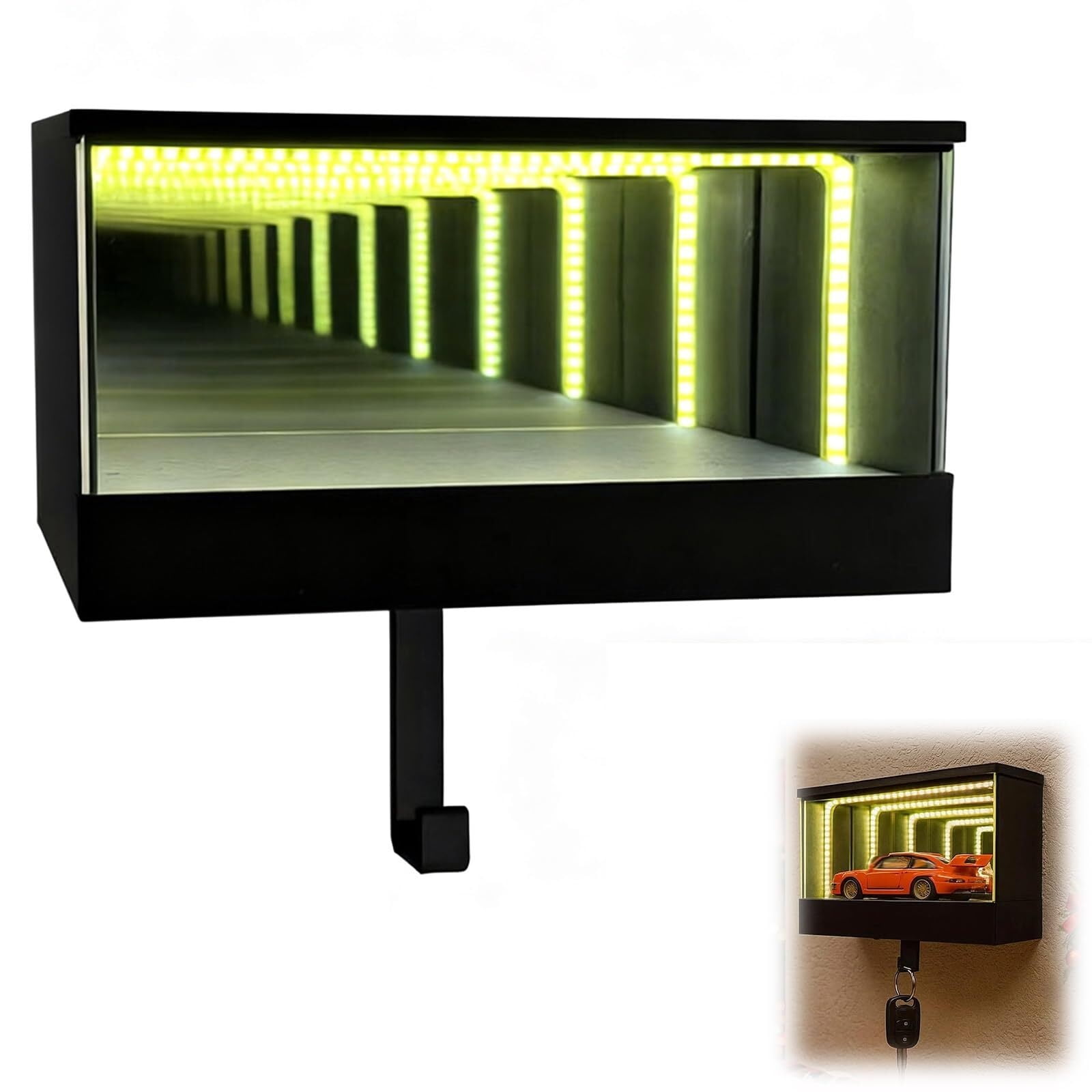 Infinite Garage Key Holder, Infinity Mirror LED Lamp Keychain with ...