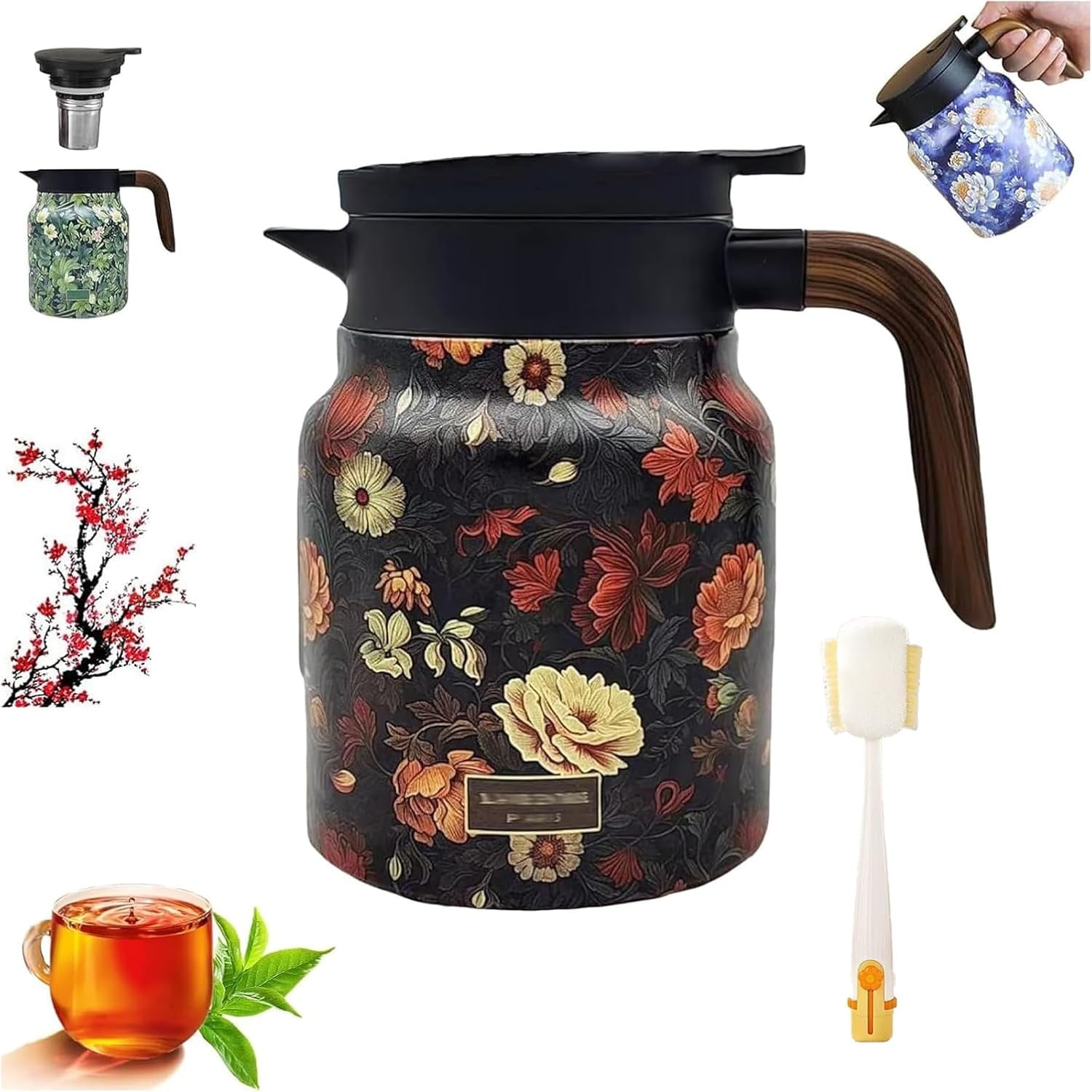 Infinite Tea Pot,316 stainless steel insulation tea pot,Vintage Floral ...