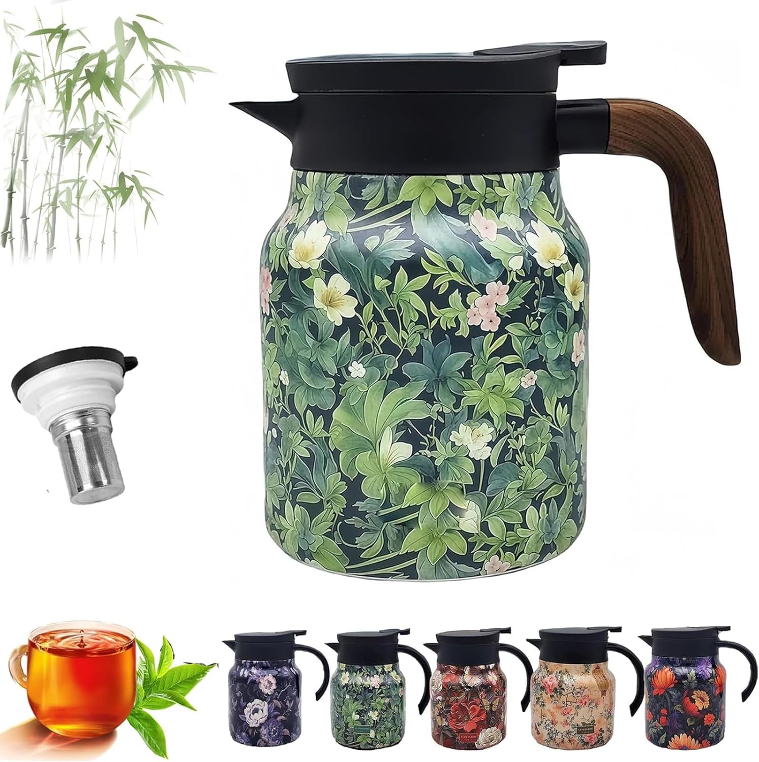 Infinite Tea Pot, Vintage Floral Pattern Tea – Built-In Infuser, 316 ...