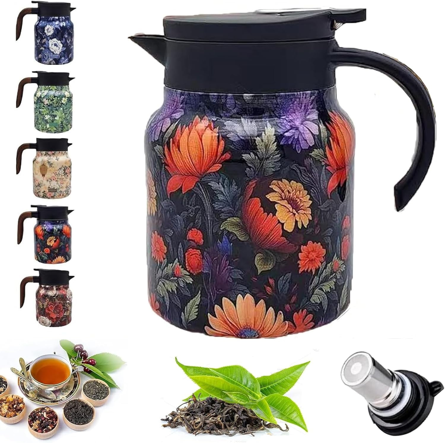 Infinite Tea Pot, Vintage Floral Pattern Tea – Built-In Infuser, 316 ...